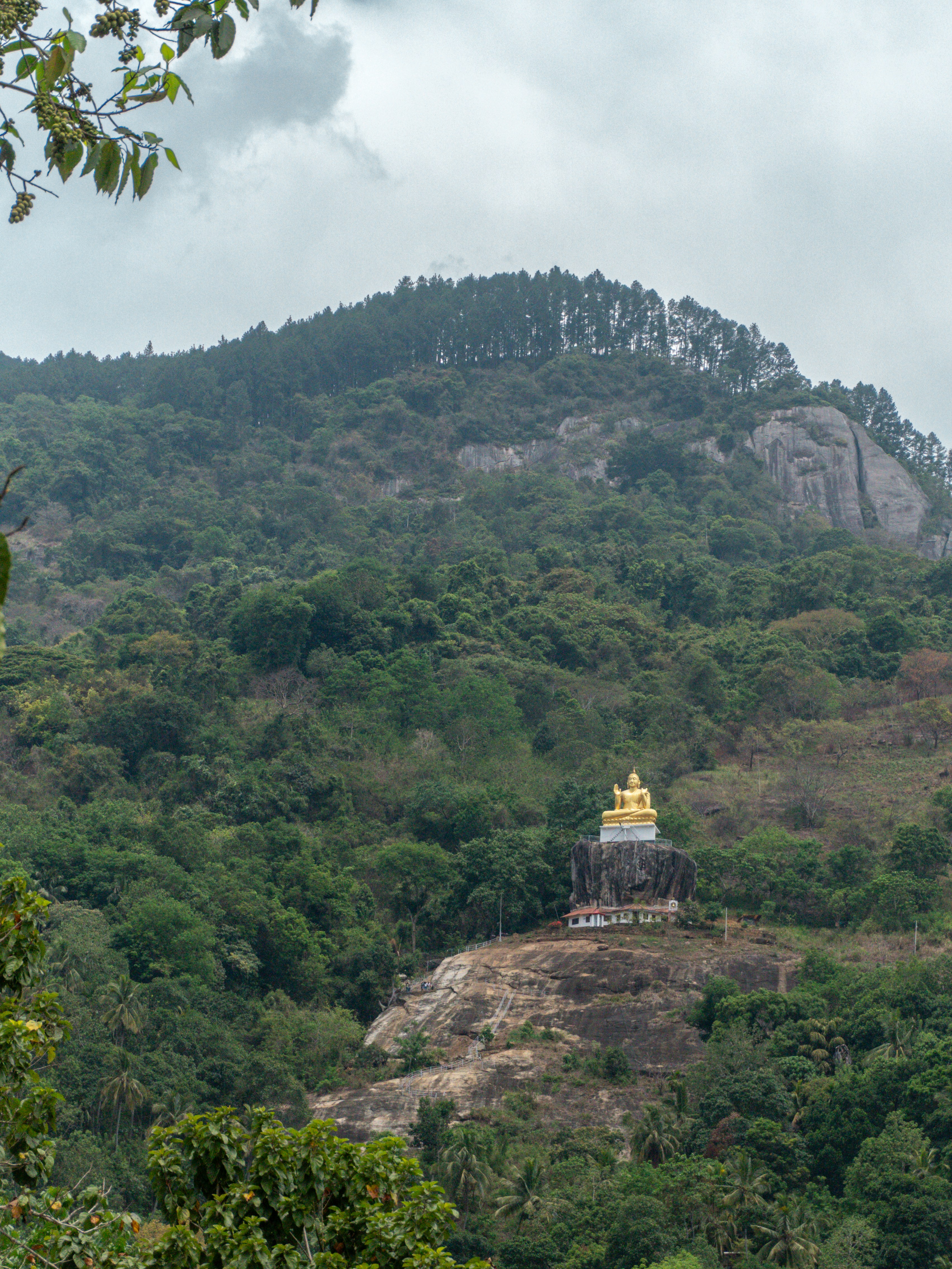 Gold on the Crest: A solitary statue crowned by emerald slopes