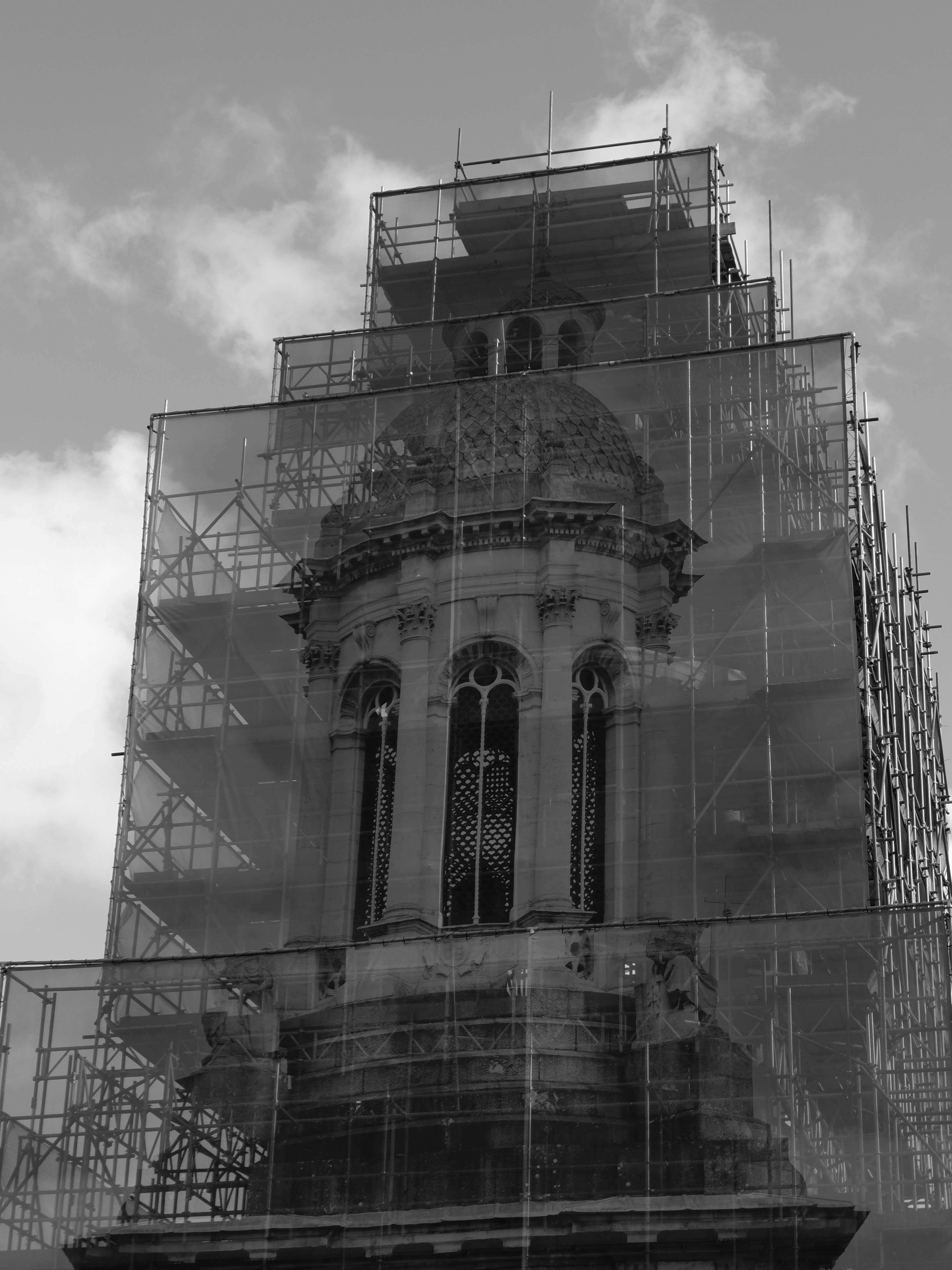 A large building with scaffolding around it