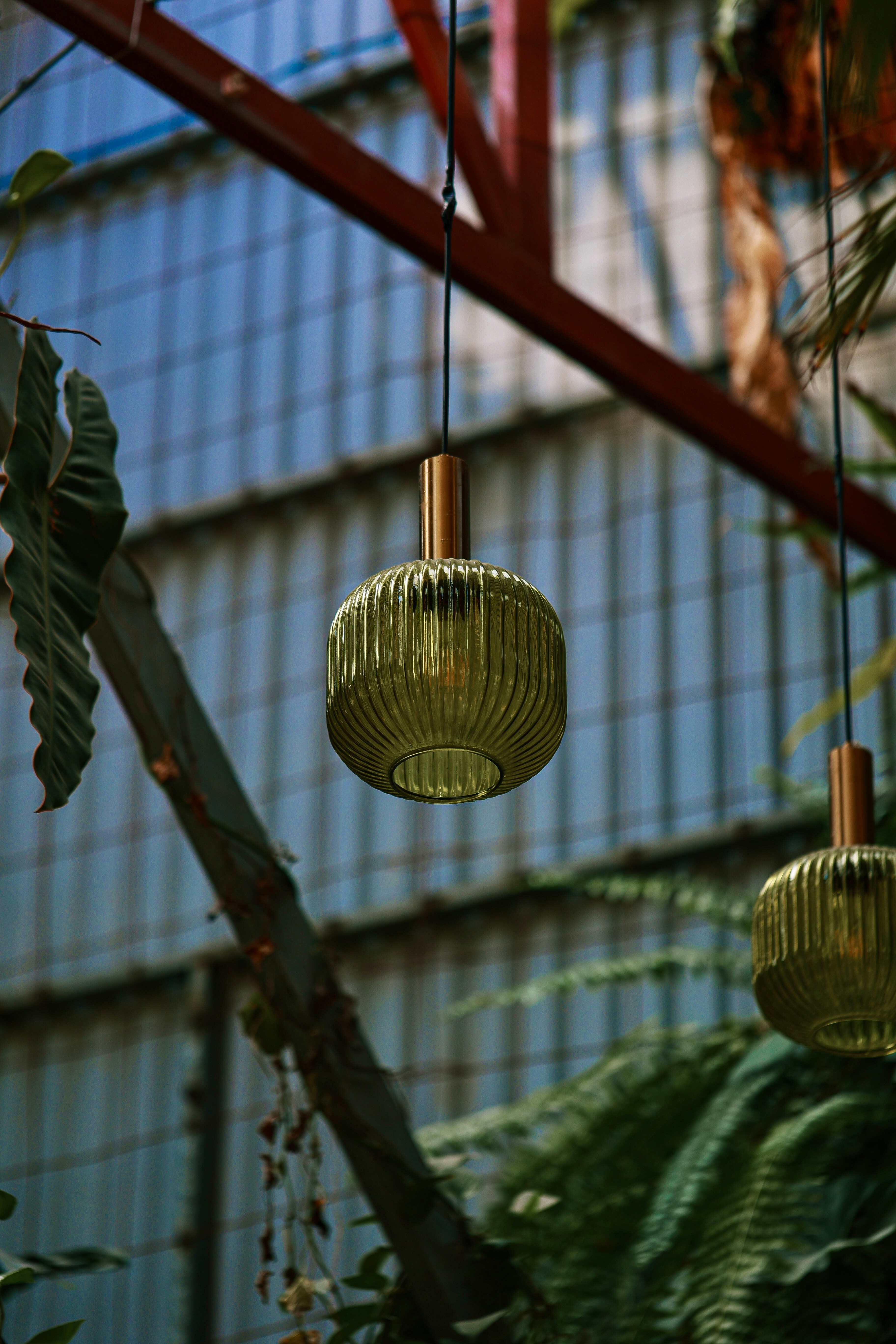 A couple of lights that are hanging from a ceiling photo – Free Light ...