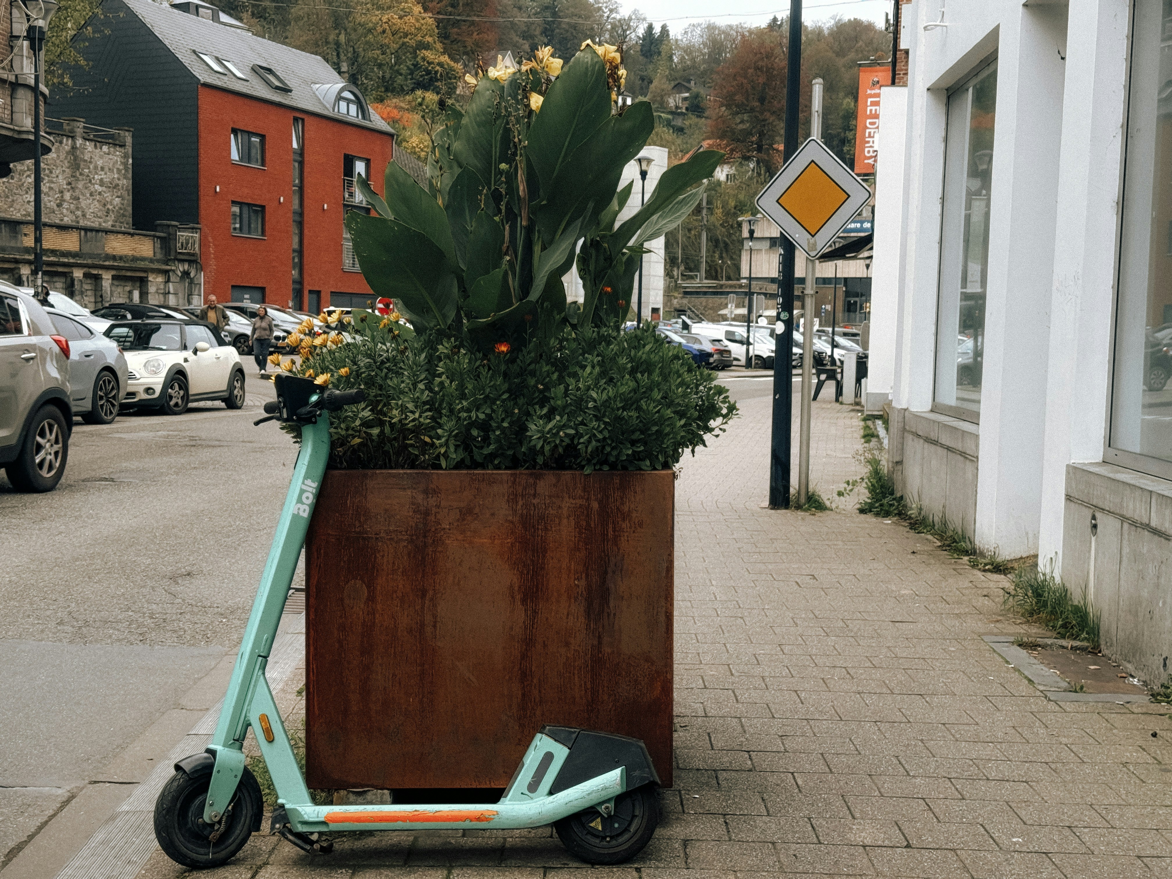 A scooter with a planter on the back of it photo – Free Dinant Image on ...