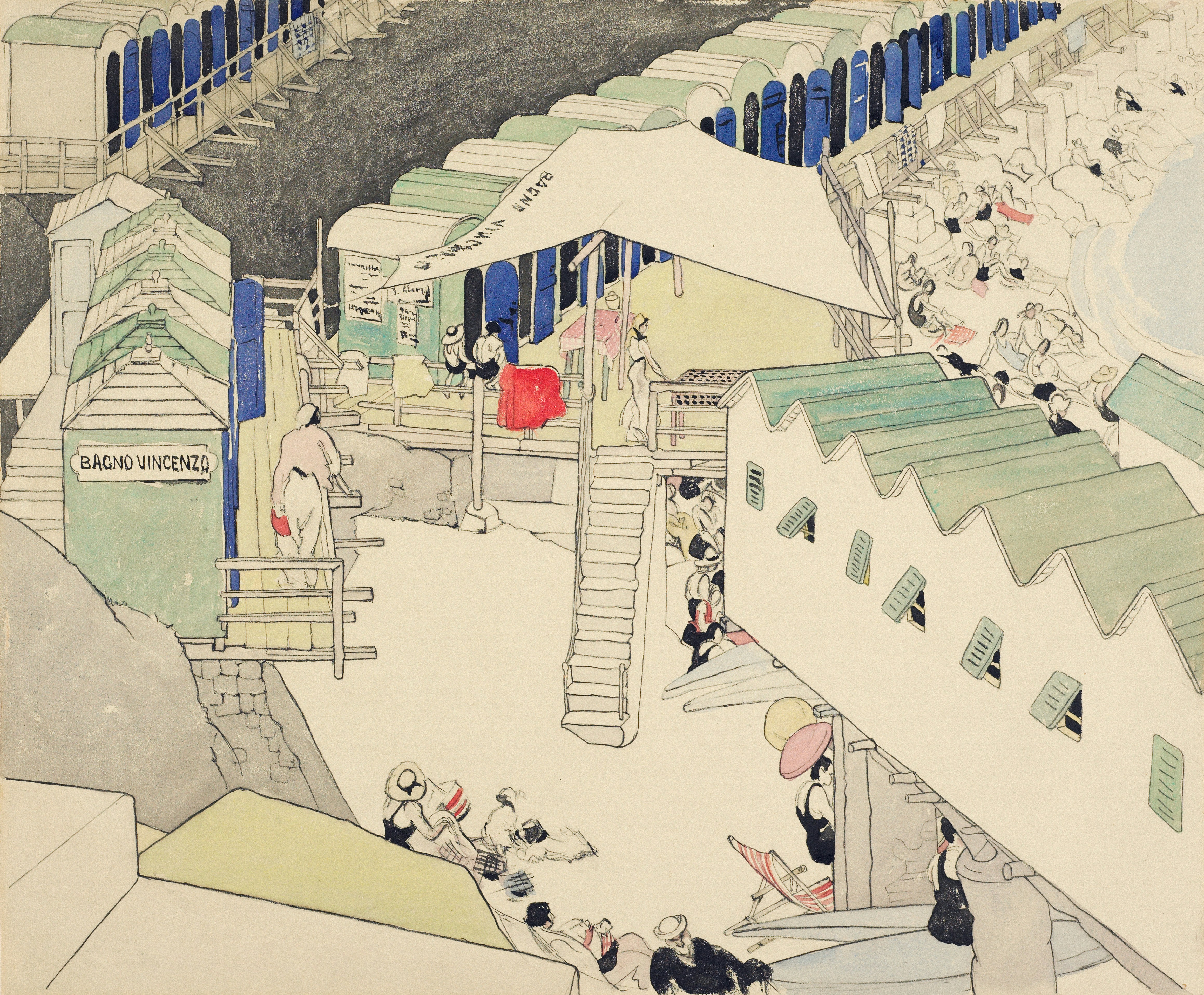 A painting of a train station with people on the platform photo – Free ...