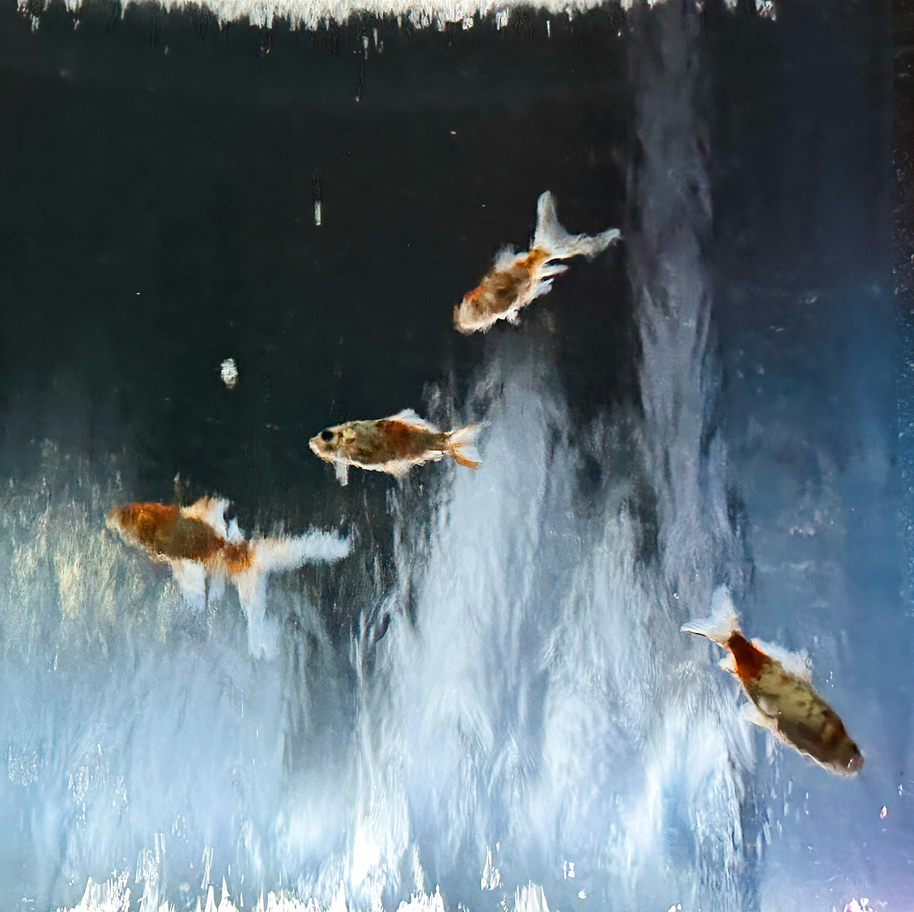 Amber Foursome: Goldfish Glide Across a Velvet Water Surface