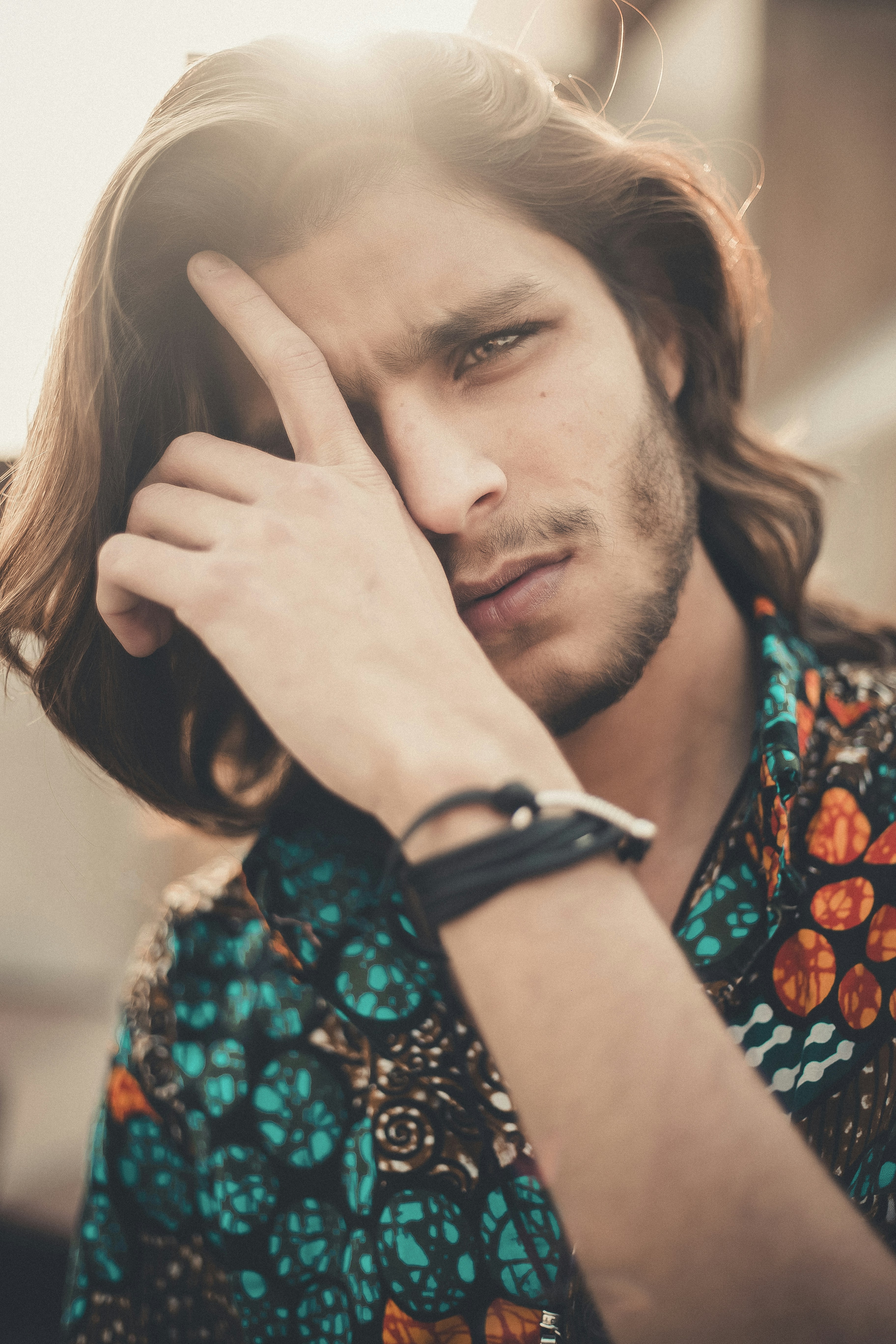 Bohemian Gaze Under a Sunlit Halo
