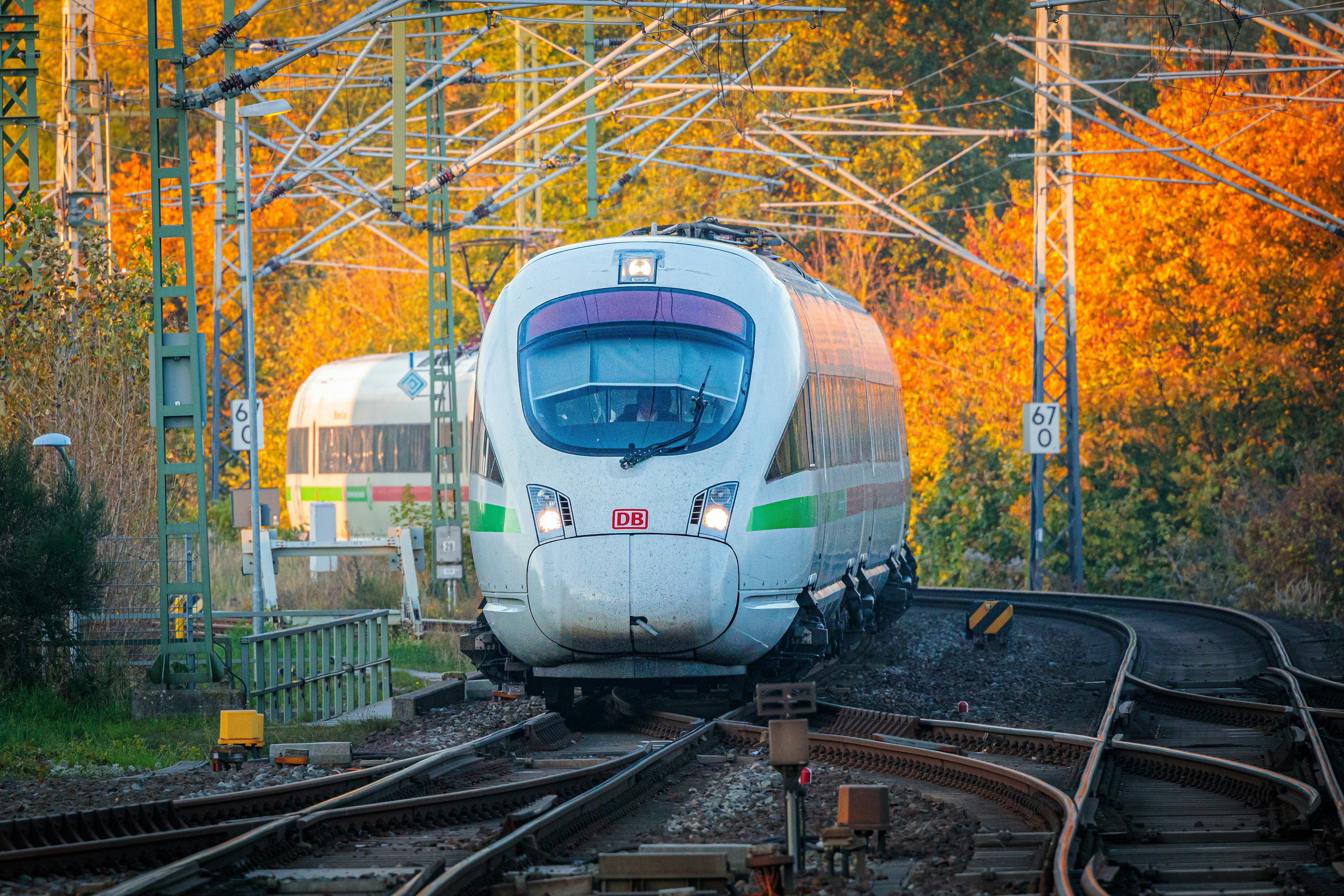 Autumn Velocity: A DB high-speed train carving through amber light