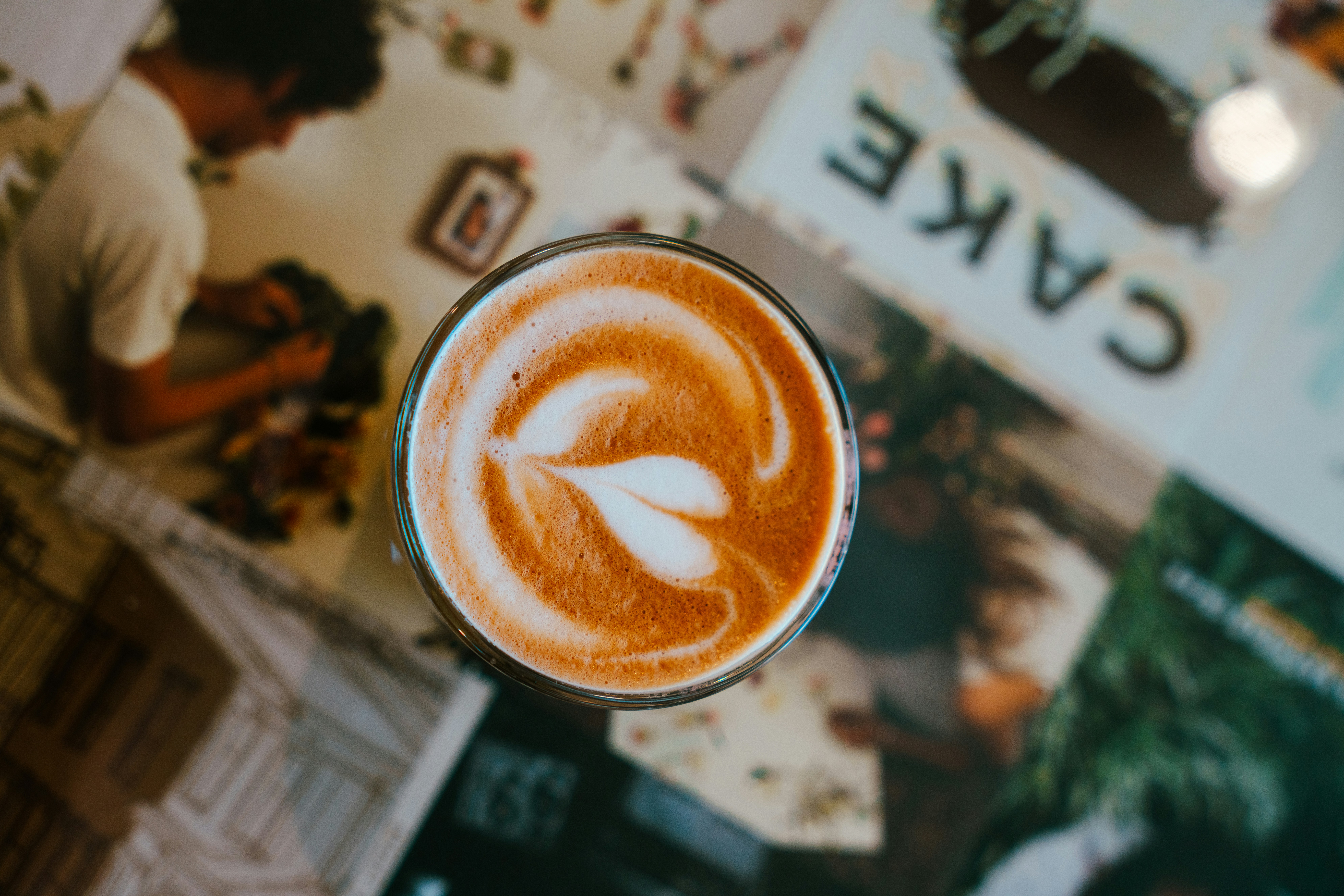 Latte Heart Centered Over a Glossy Magazine Spread