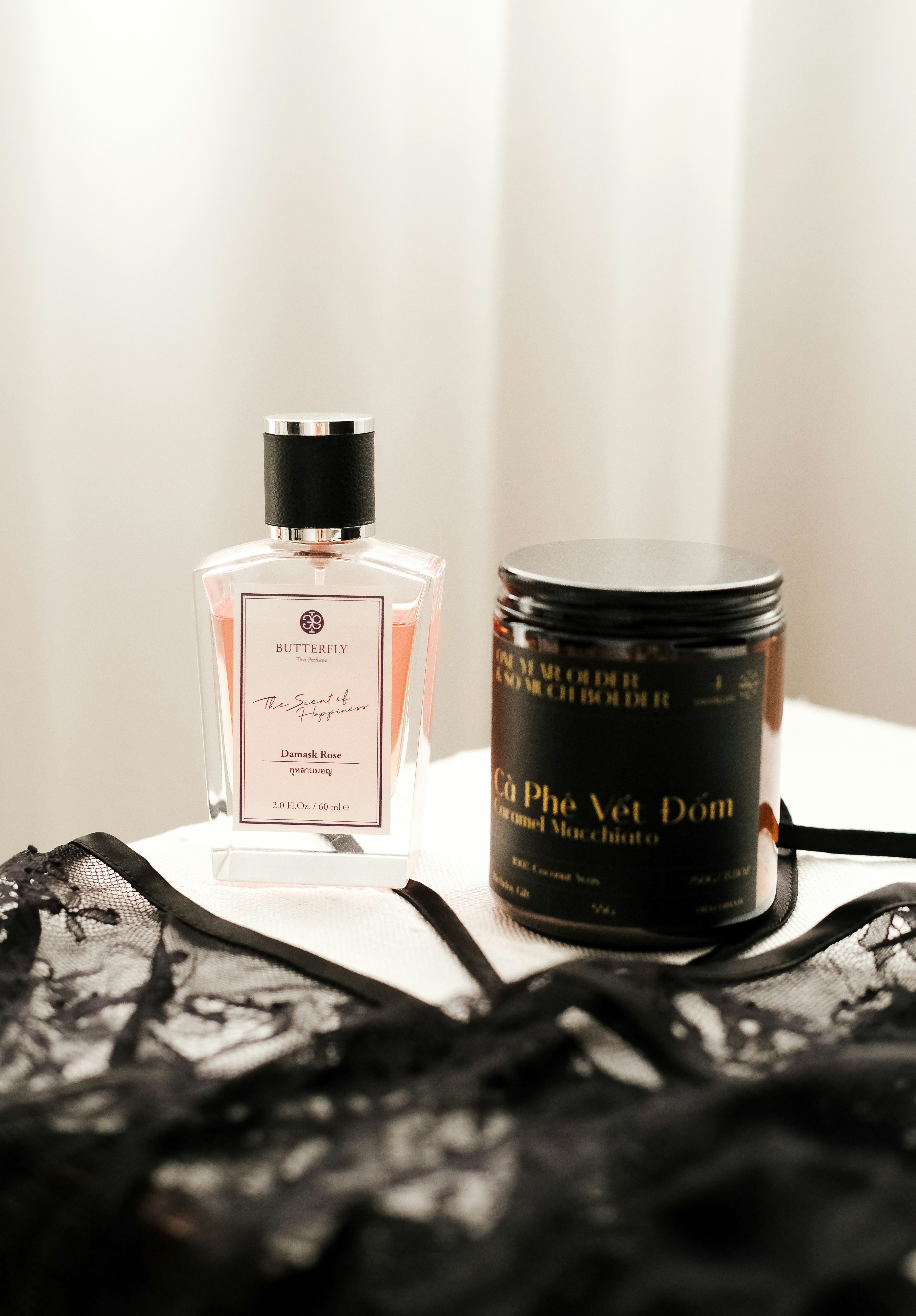 Glass, Lace and Quiet Light: Perfume Bottle Meets a Dark Jar