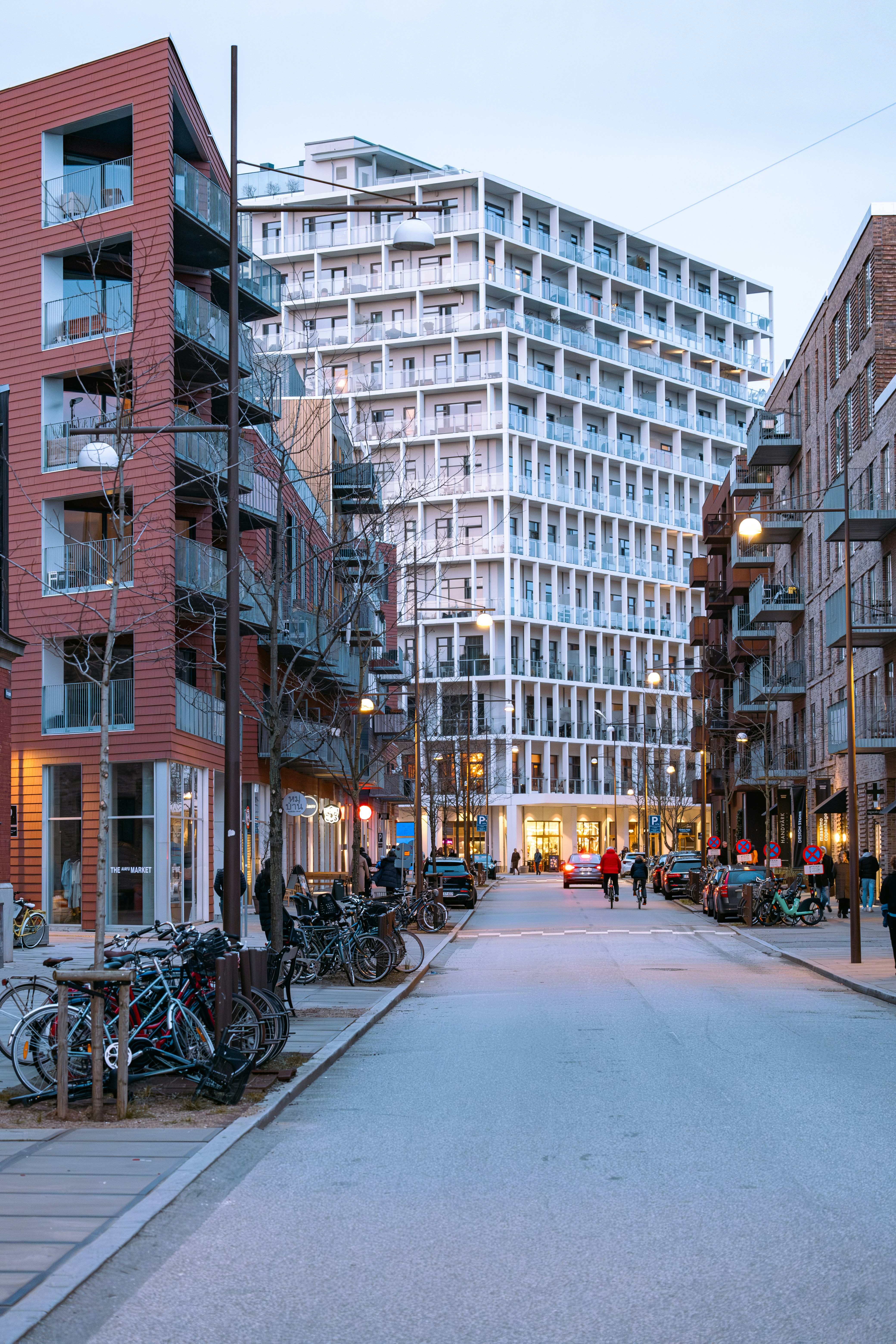 City Corridor: Evening Light Toward a Glass-Front Hub