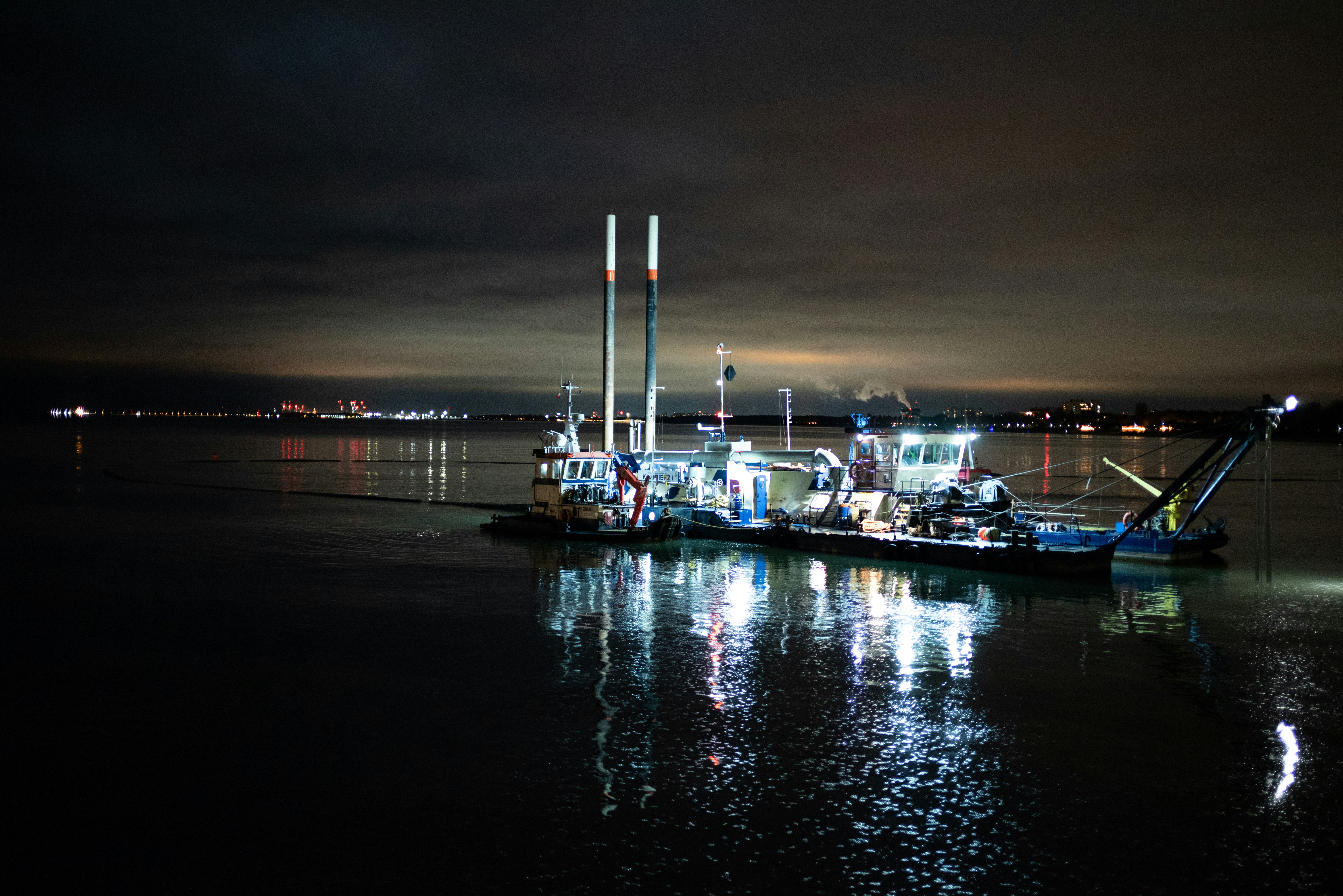 Neon-Glow Tug at Midnight Harbor