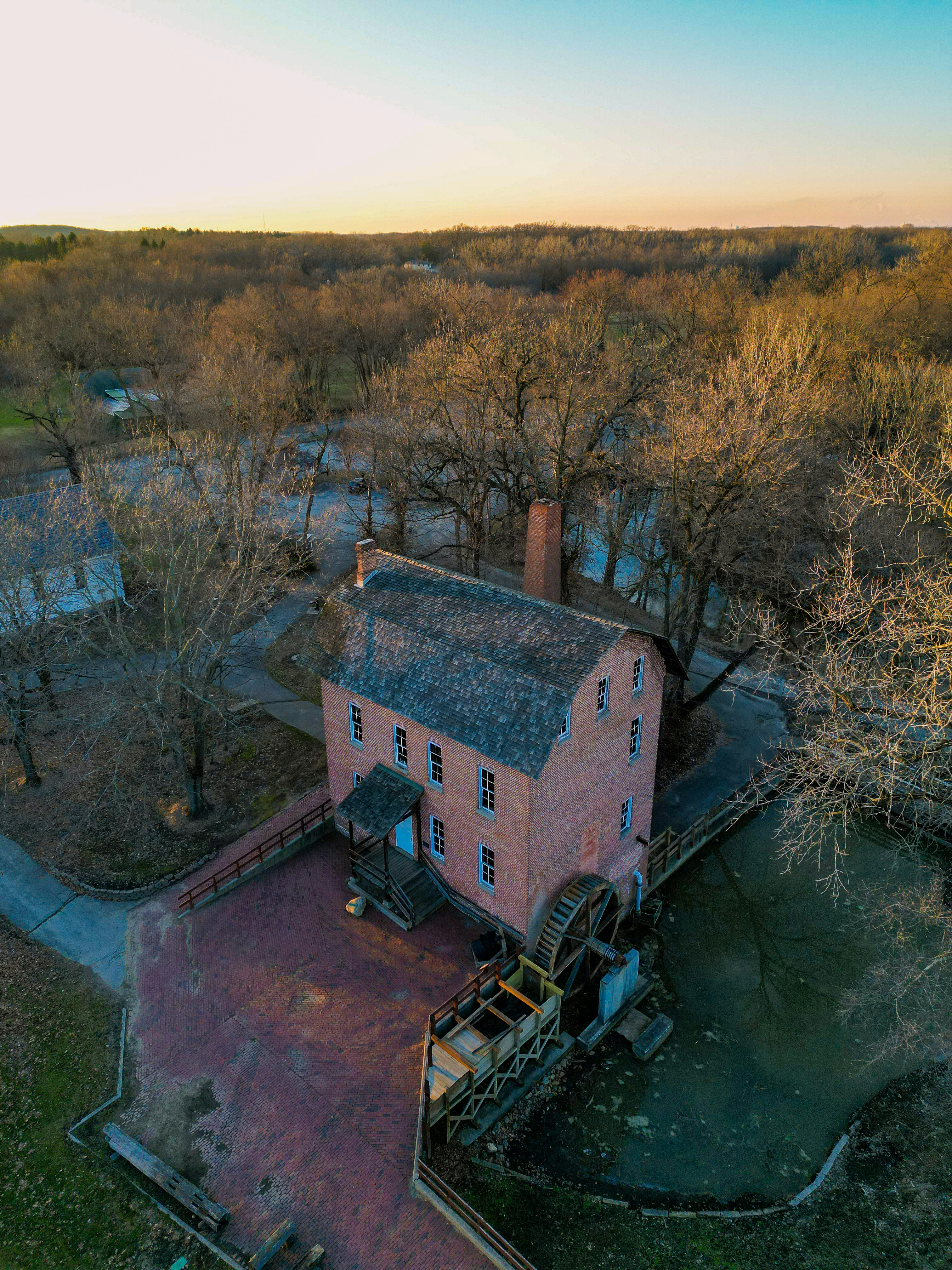Sunset at the Brick Watermill by the Quiet Canal