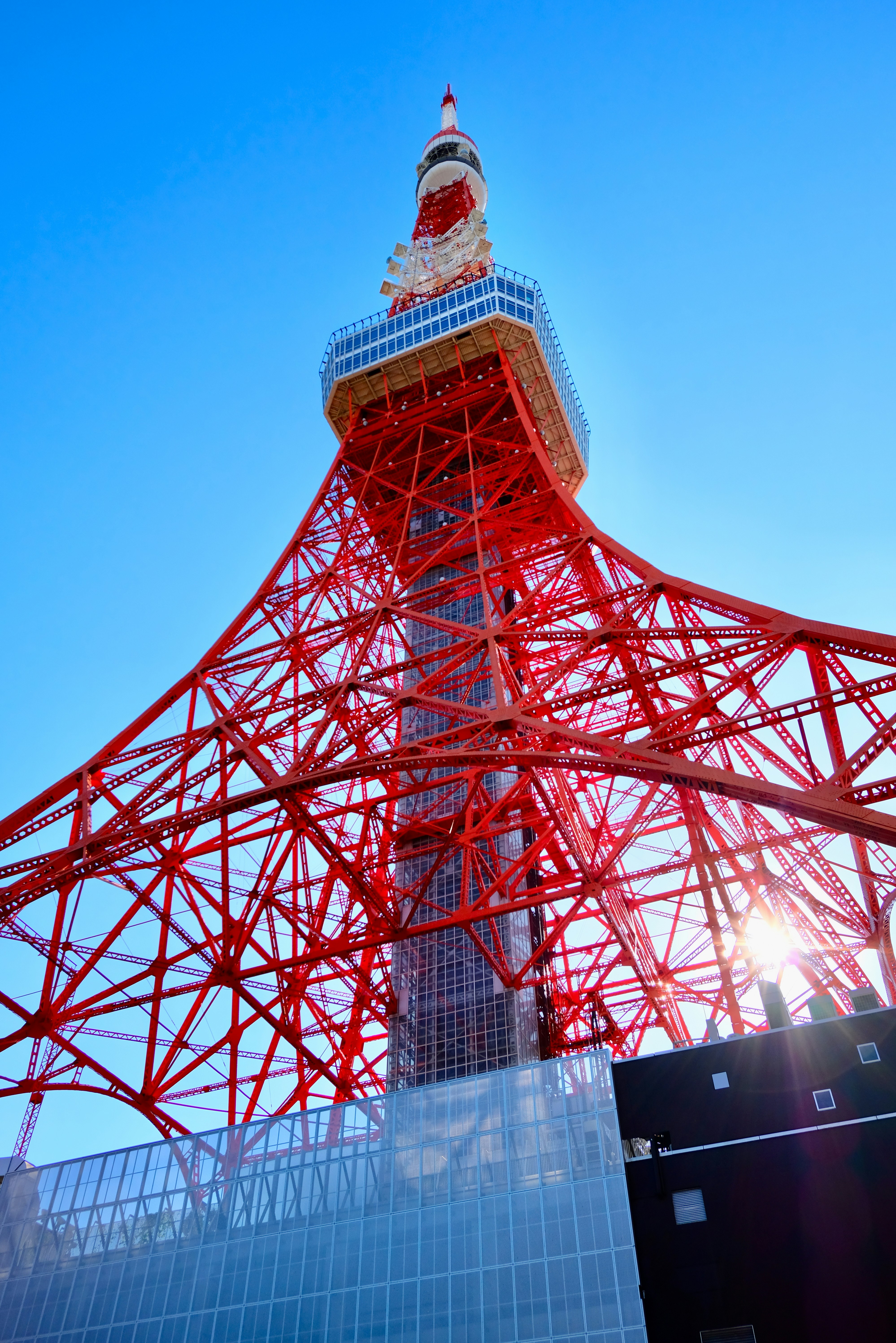 Tokyo Tower in bright sunlight with backlight