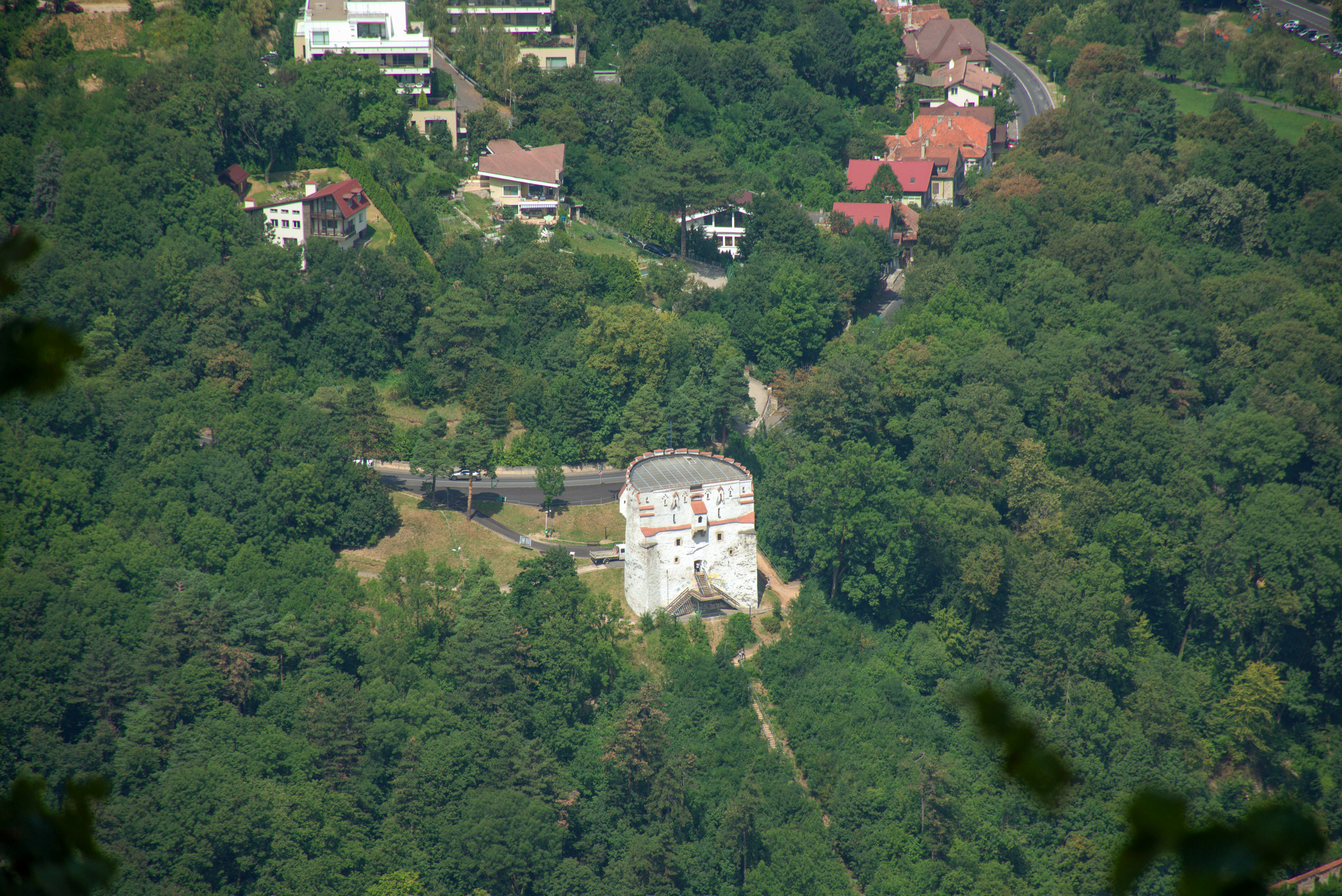 Verdant Sentinel: The White Tower Rising from a Forested Hill