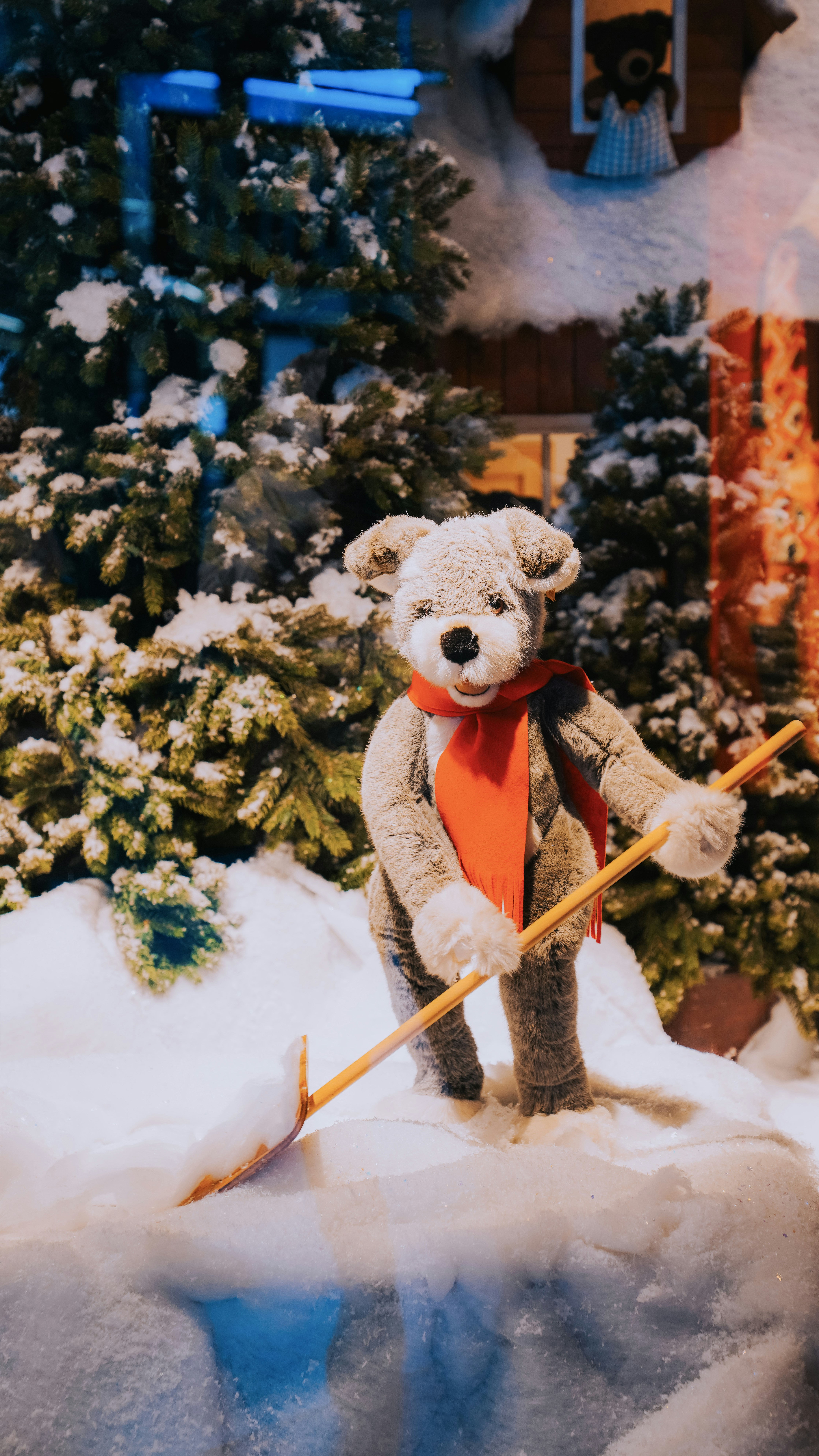 Snowlit Sentinel: The Plush Bear on a Frosty Patrol