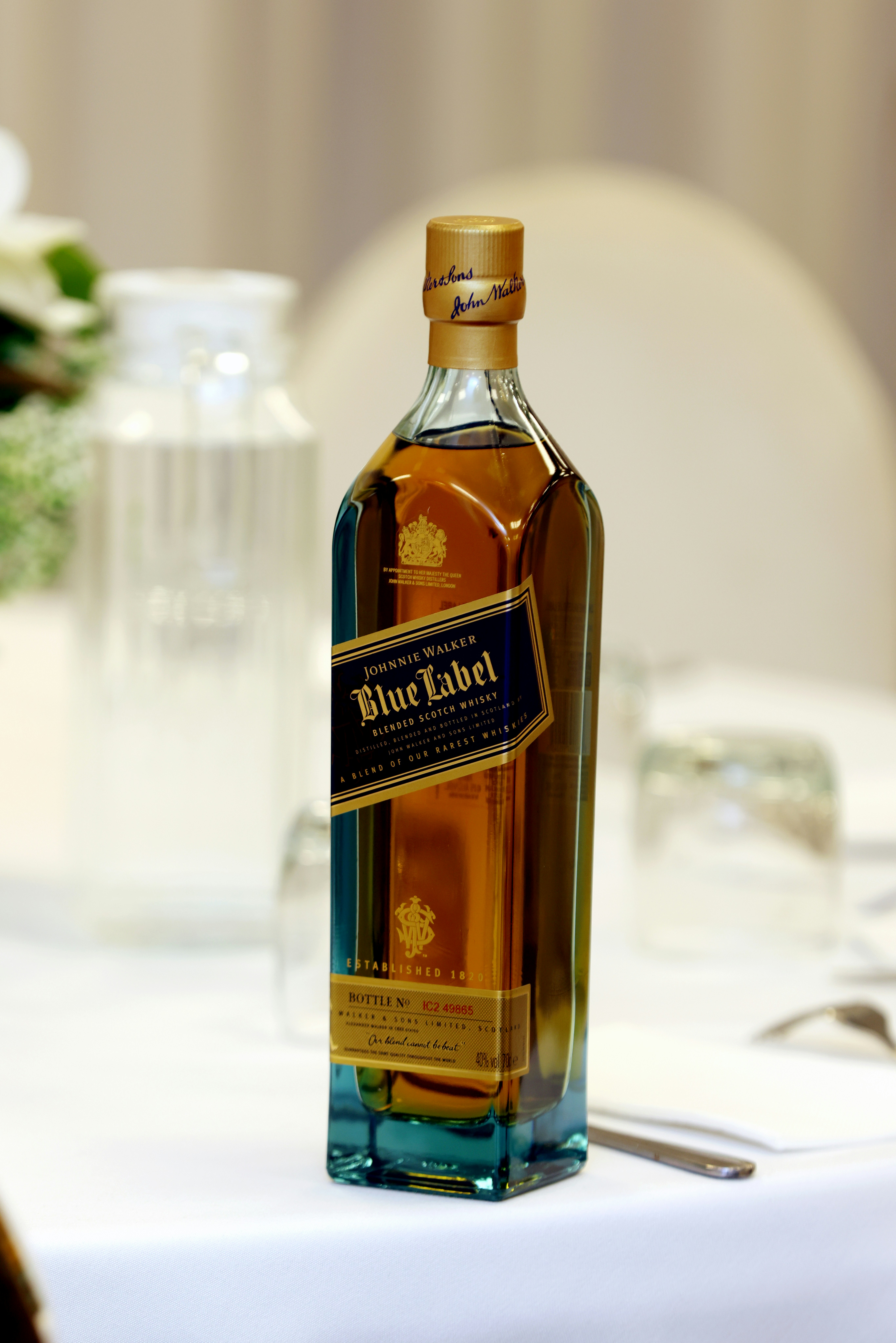 Blue Label Reverie: Amber Glass Basks in Soft Tabletop Light