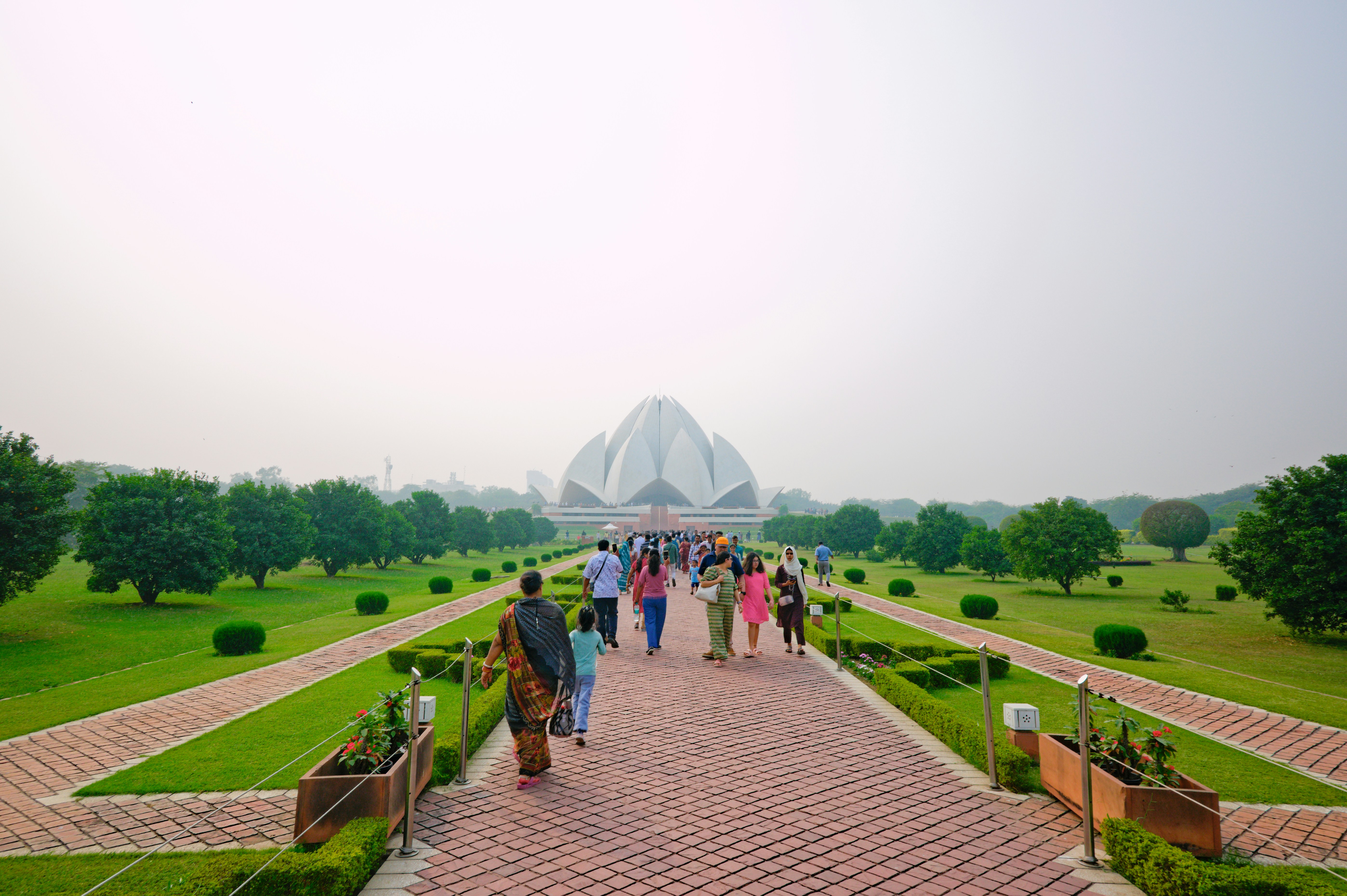 Pathway to Bloom: A Misty Walk Toward the Lotus Temple