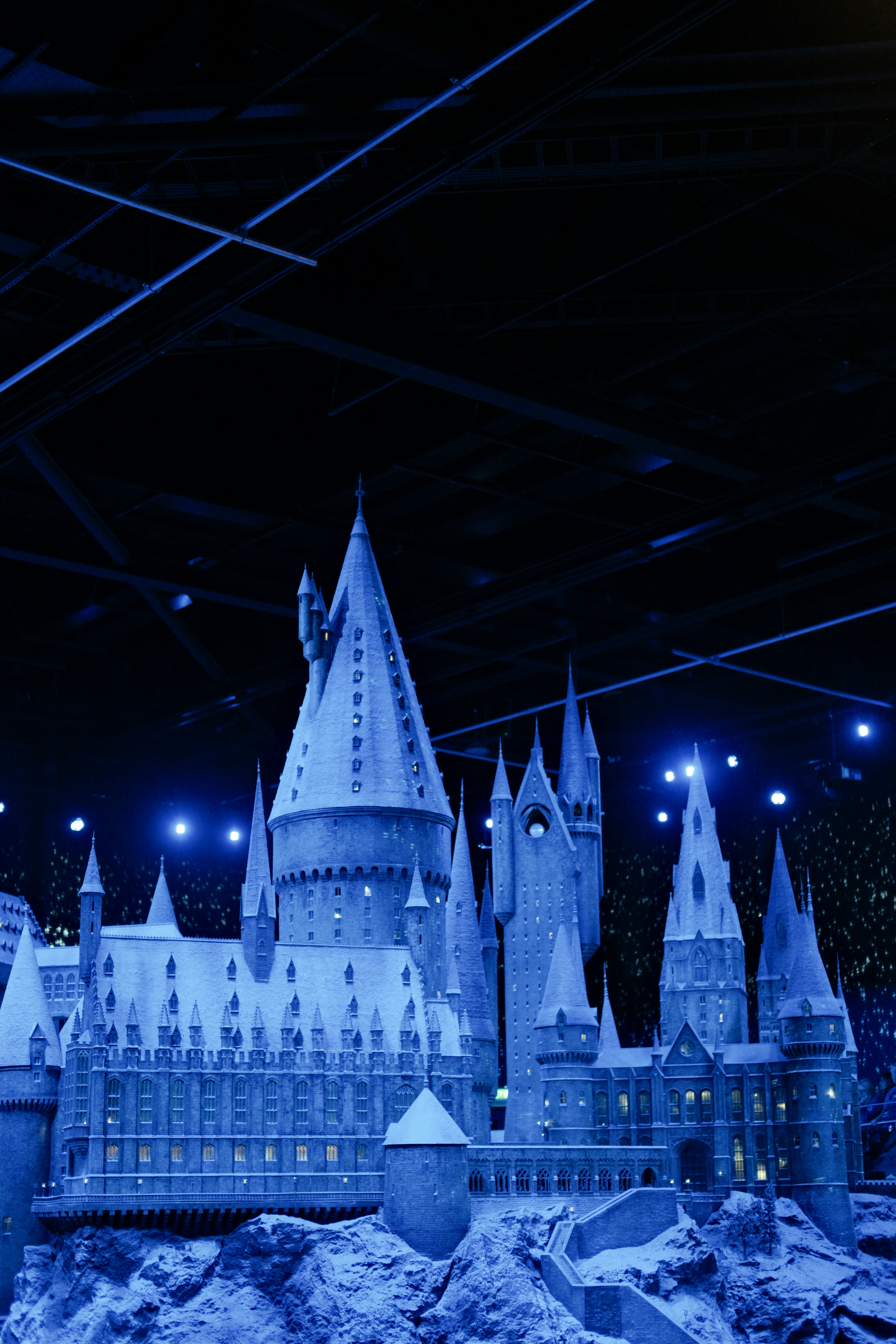 Azure Citadel Under Neon Night: A Blue-lit Fantasy Castle Model