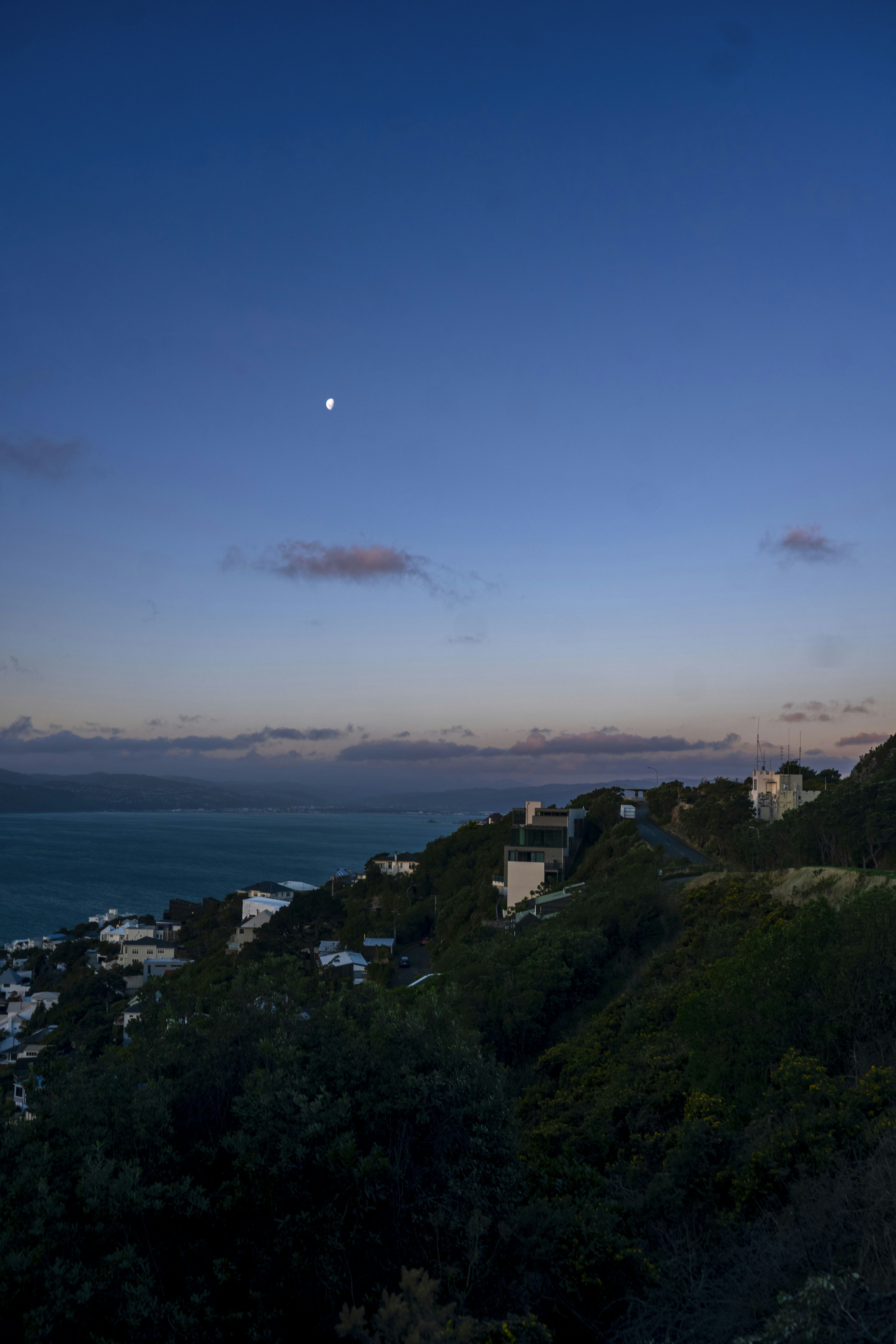 A lighthouse on a hill overlooking the ocean
