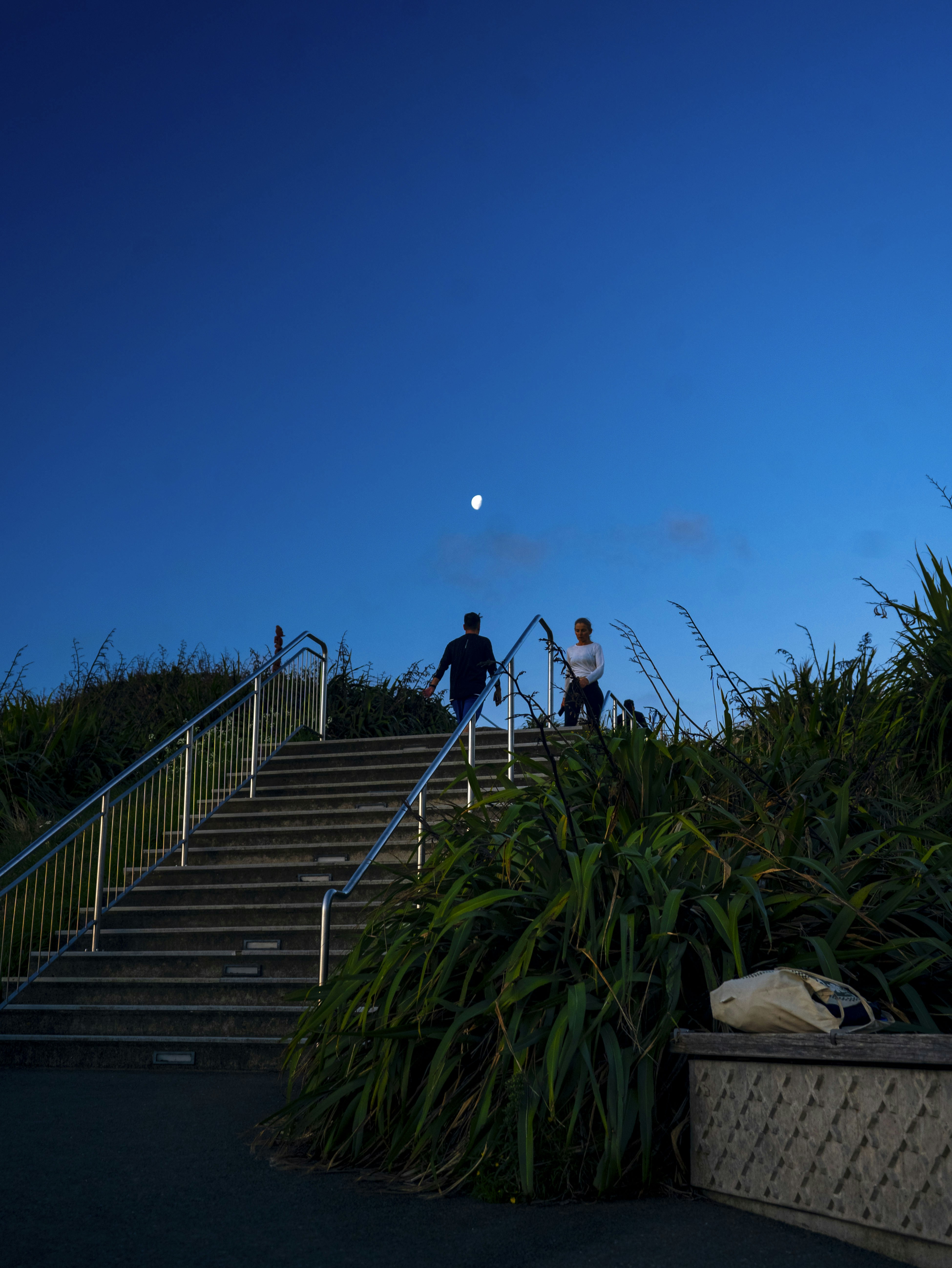 Cobalt Staircase Rendezvous Beneath a Vast Blue Sky