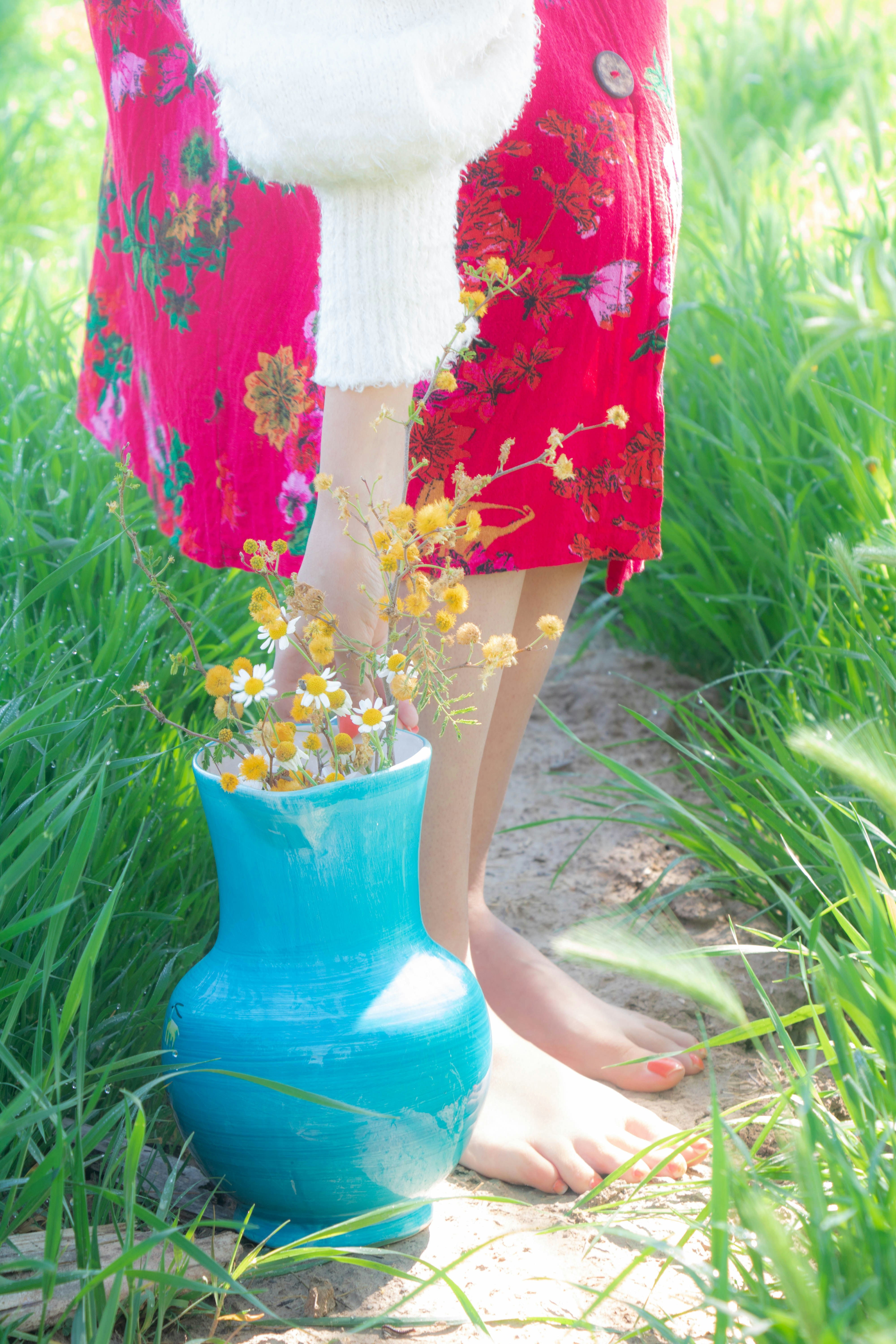 Cerulean Vase and Barefoot Meadow Moment