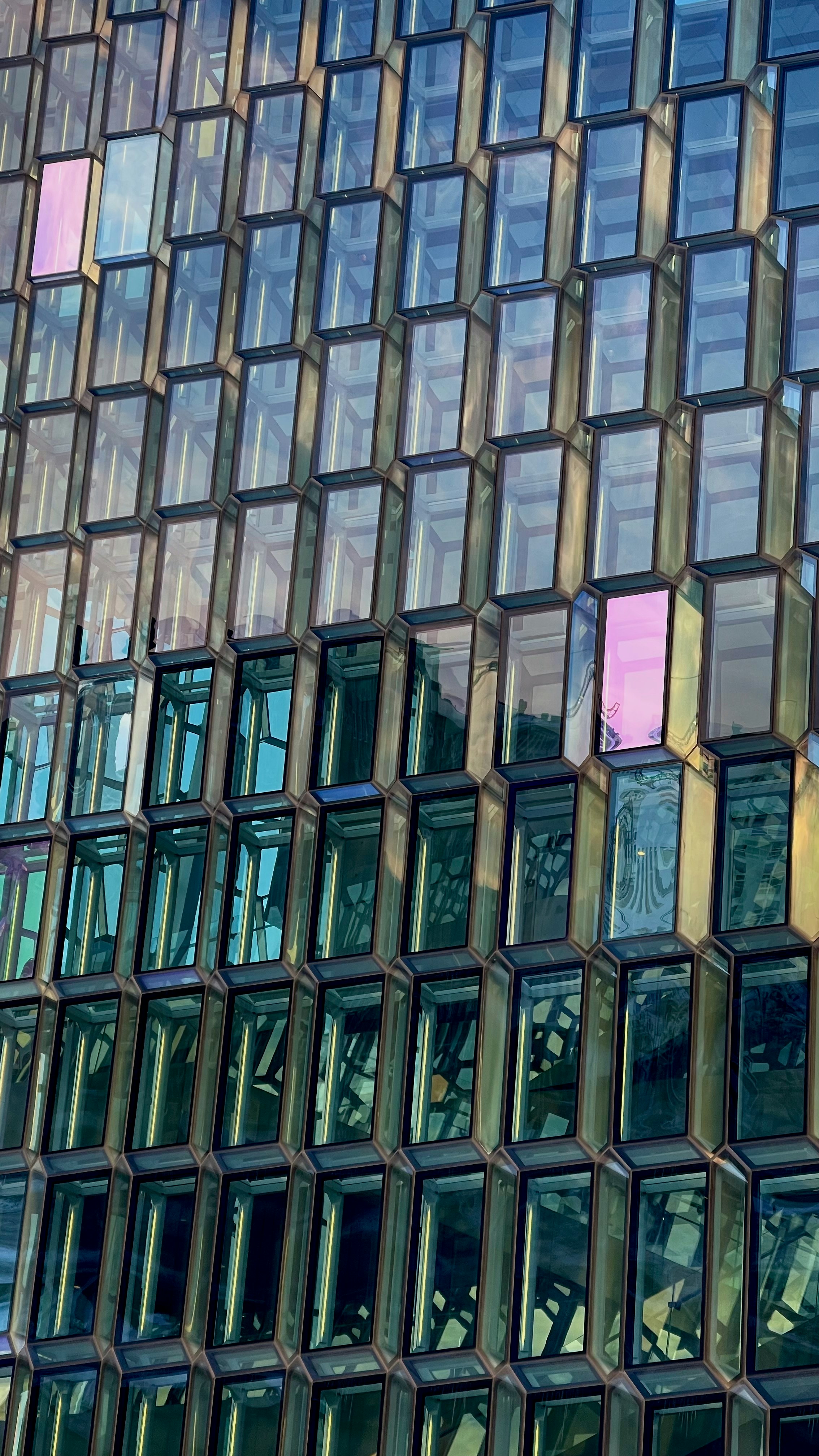 Chromatic Grid: Pink Accents in a Curtain of Glass