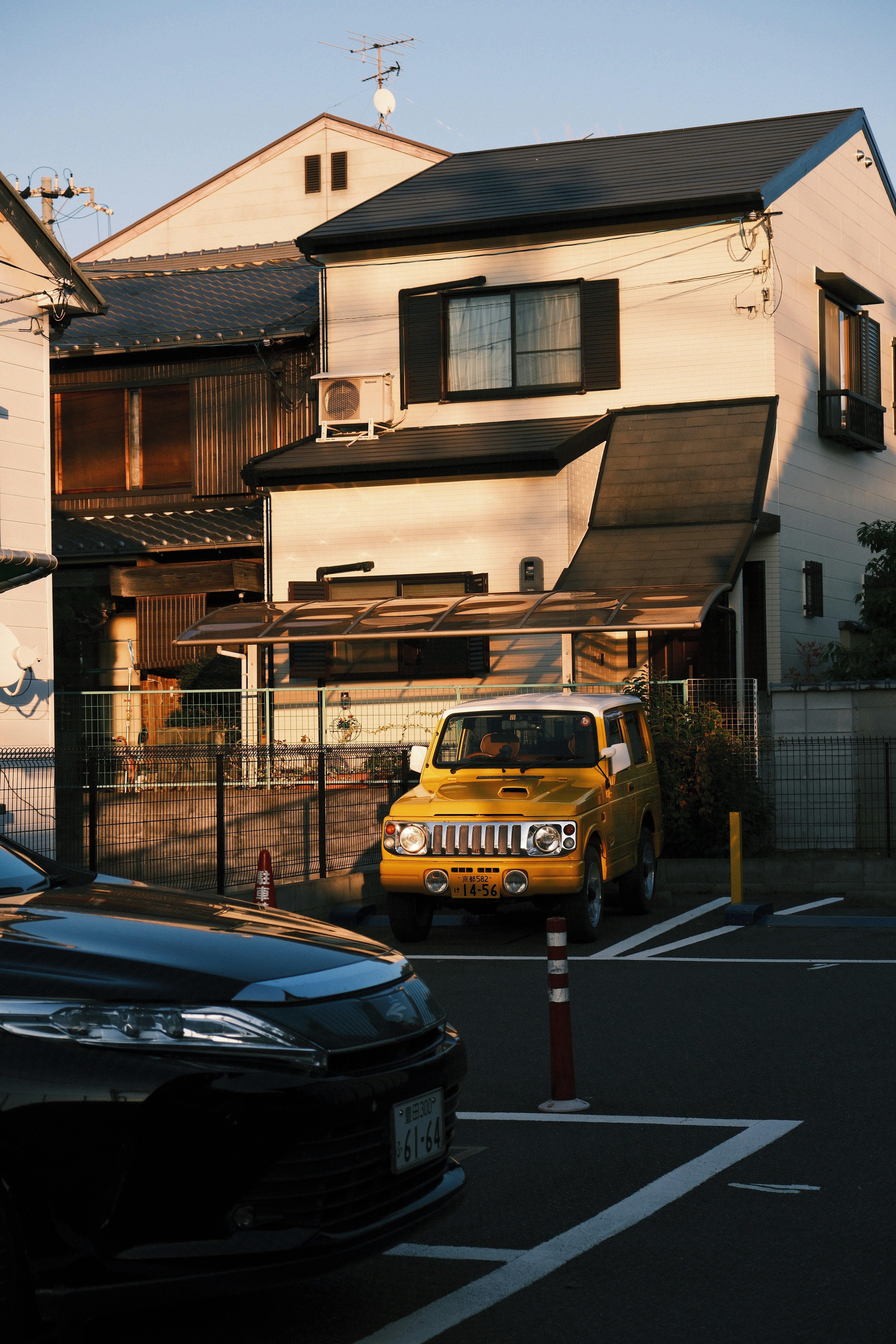 Yellow Taxi in a Quiet Japanese Neighborhood After School