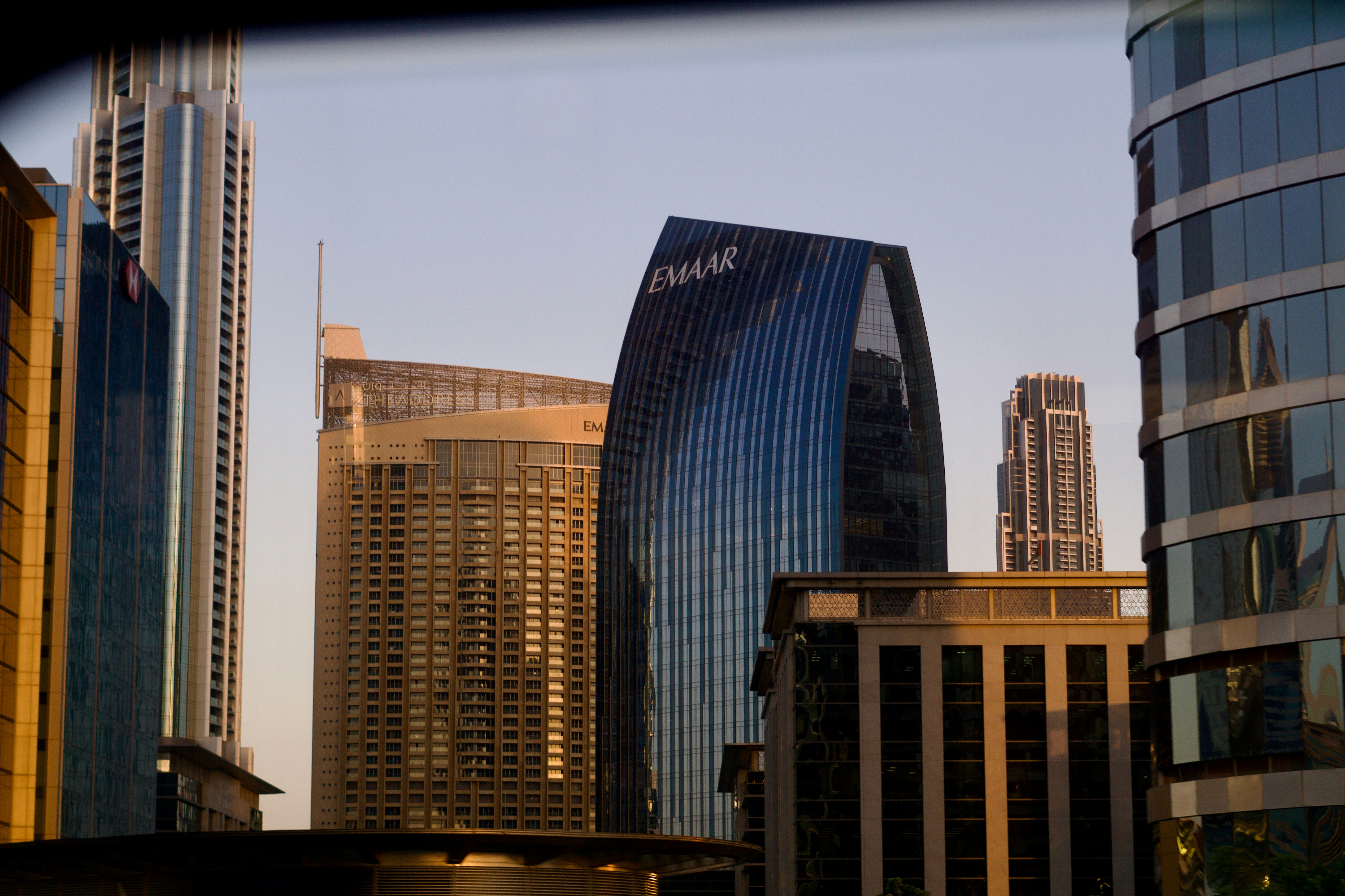 Glass Arc: Skyline Between Towers at Golden Hour