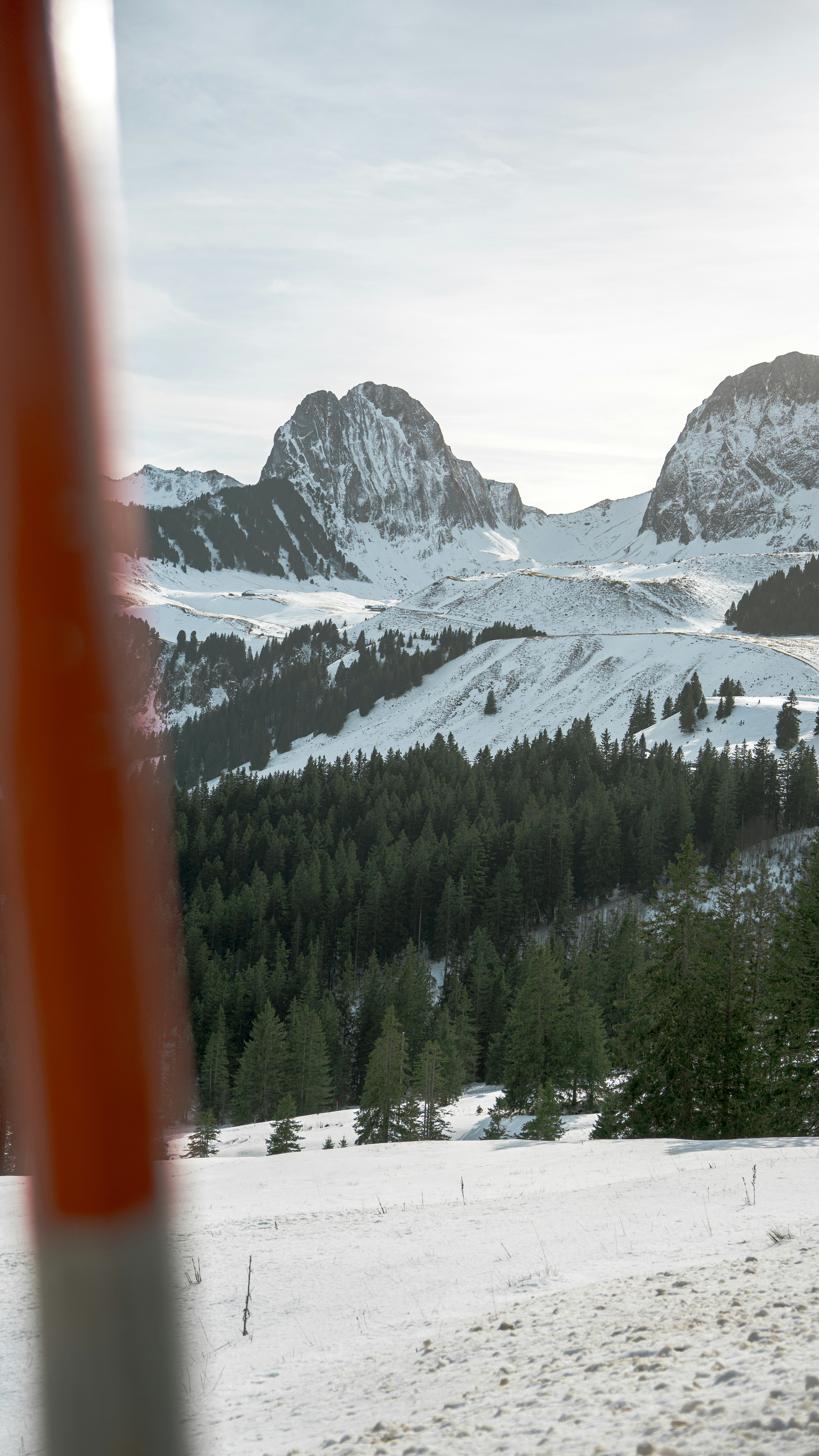 Alpine Crest Framed by an Orange Lift Pole