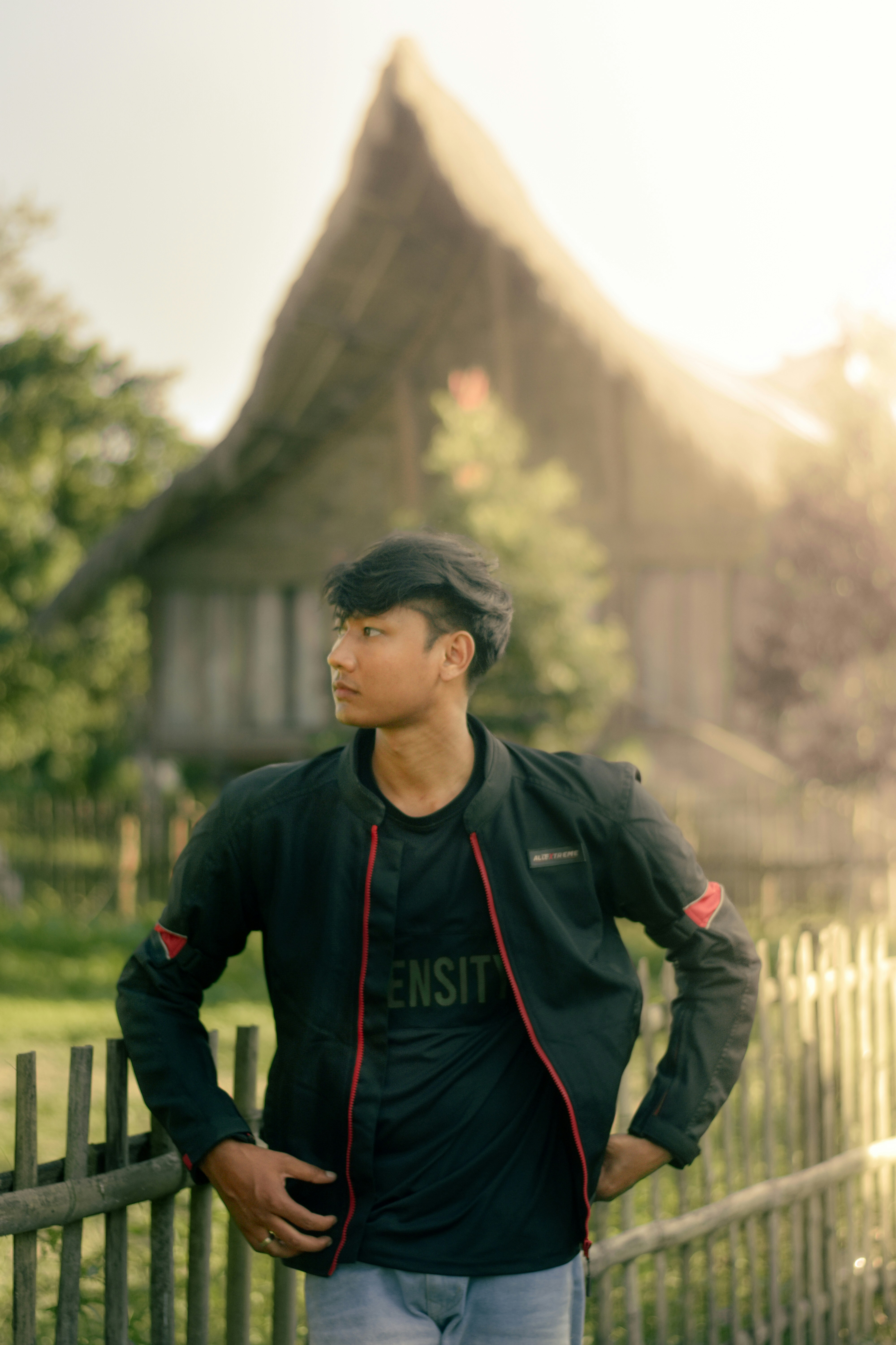 Gaze in the Golden Hour: Portrait by the Thatched Cottage