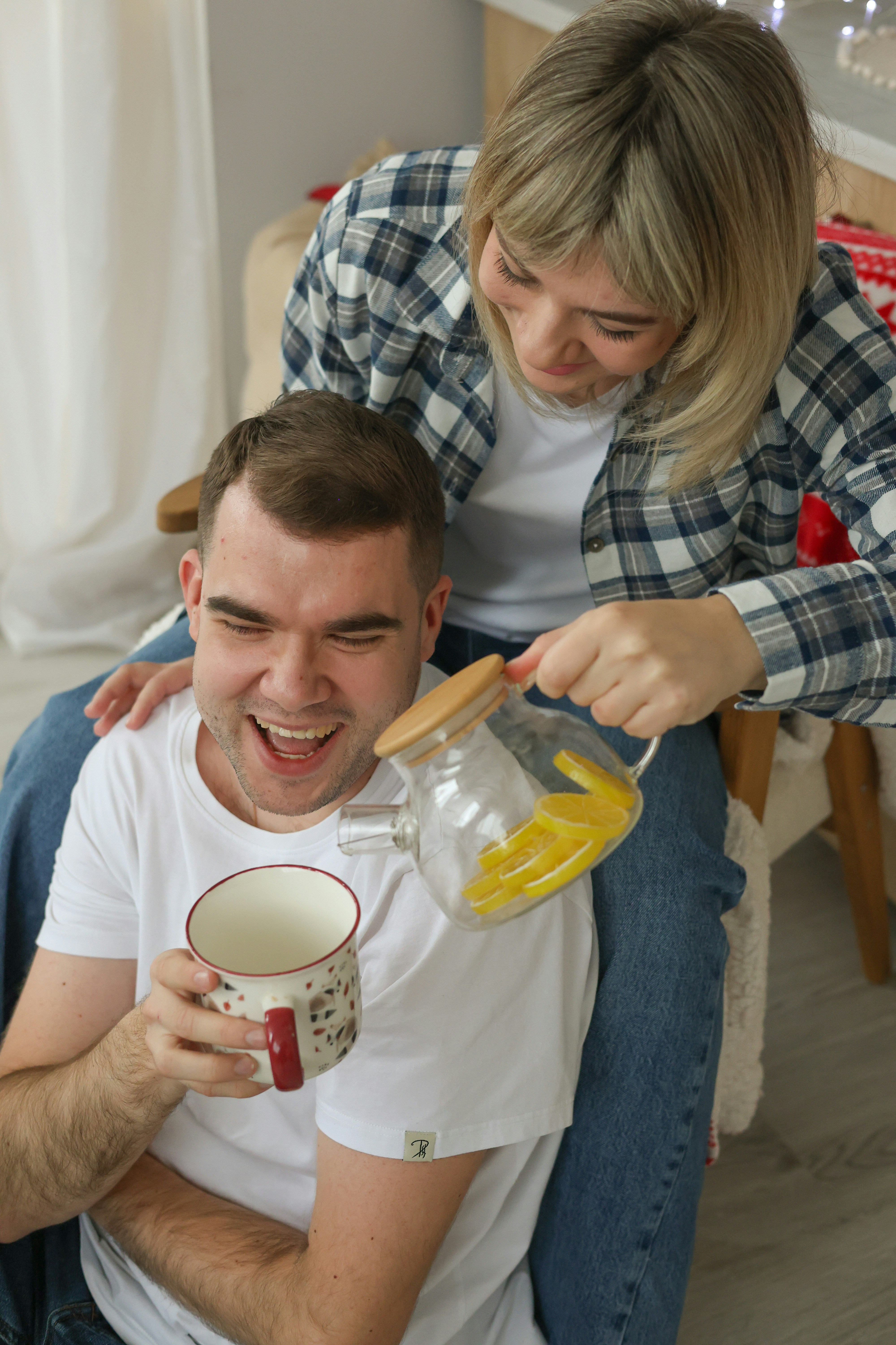 Lemon Light and Laughter: A Cozy Pour Between Partners