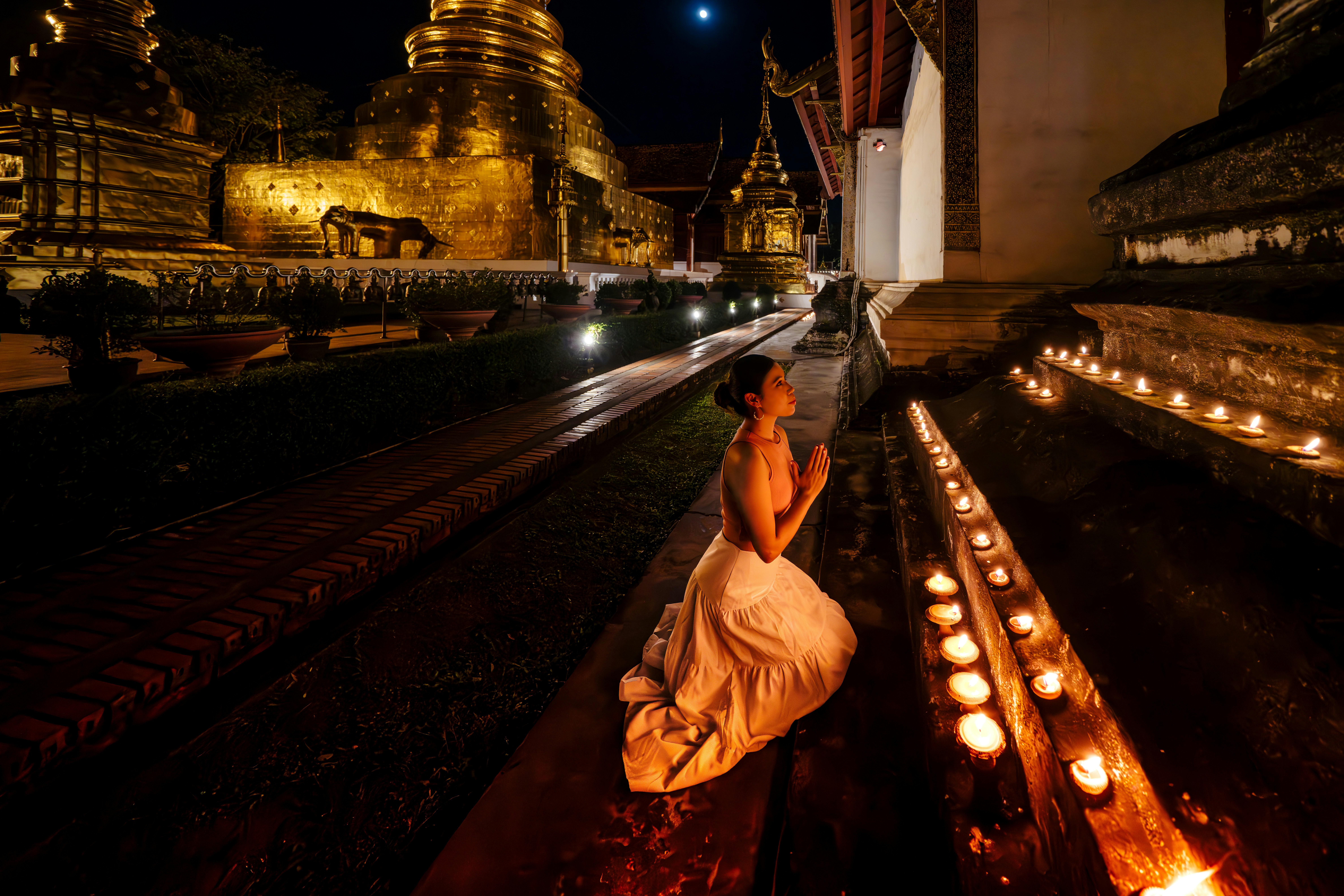 Whispers of Firelight: A Kneeling Prayer by the Temple Steps