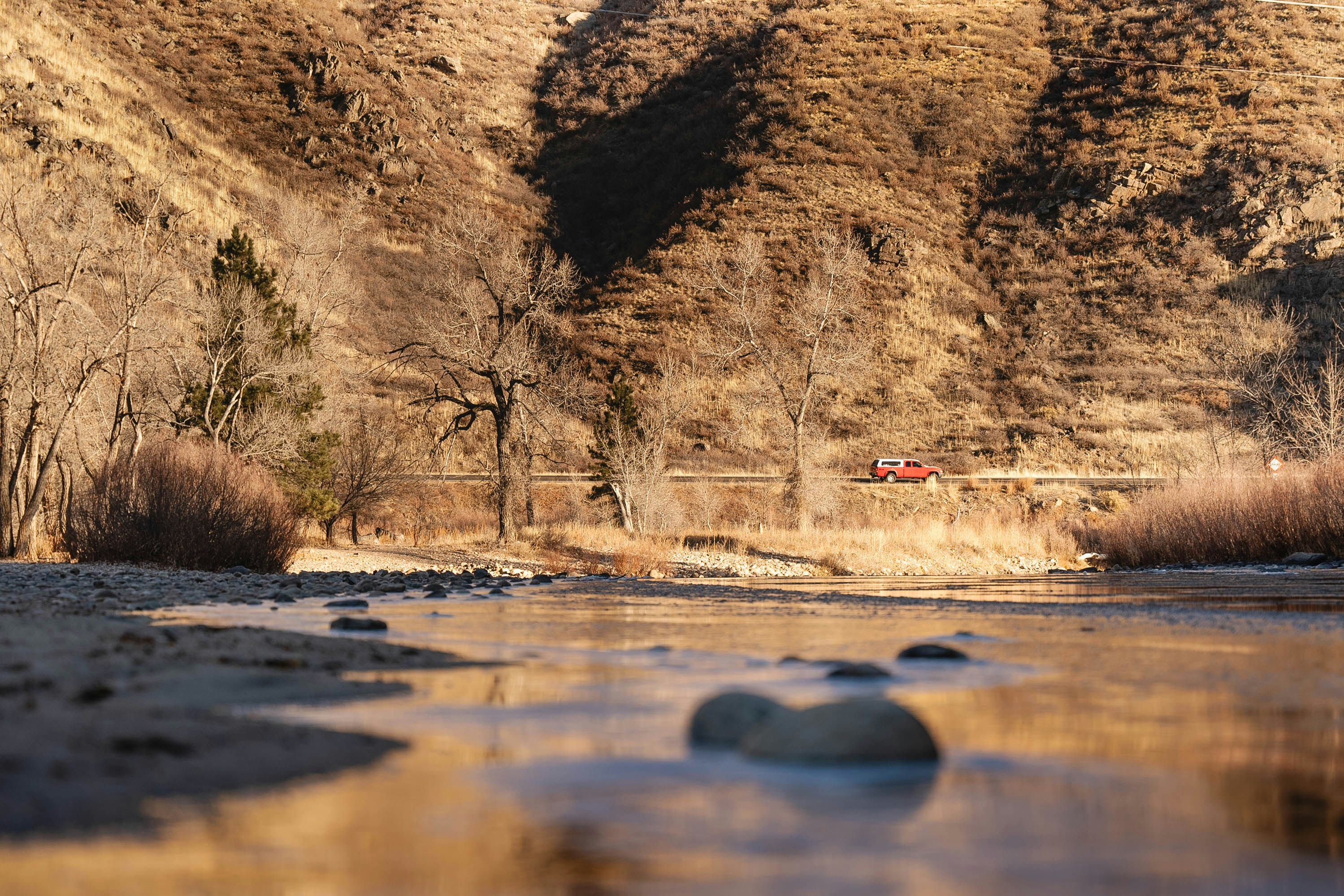 Sunrise with a red truck