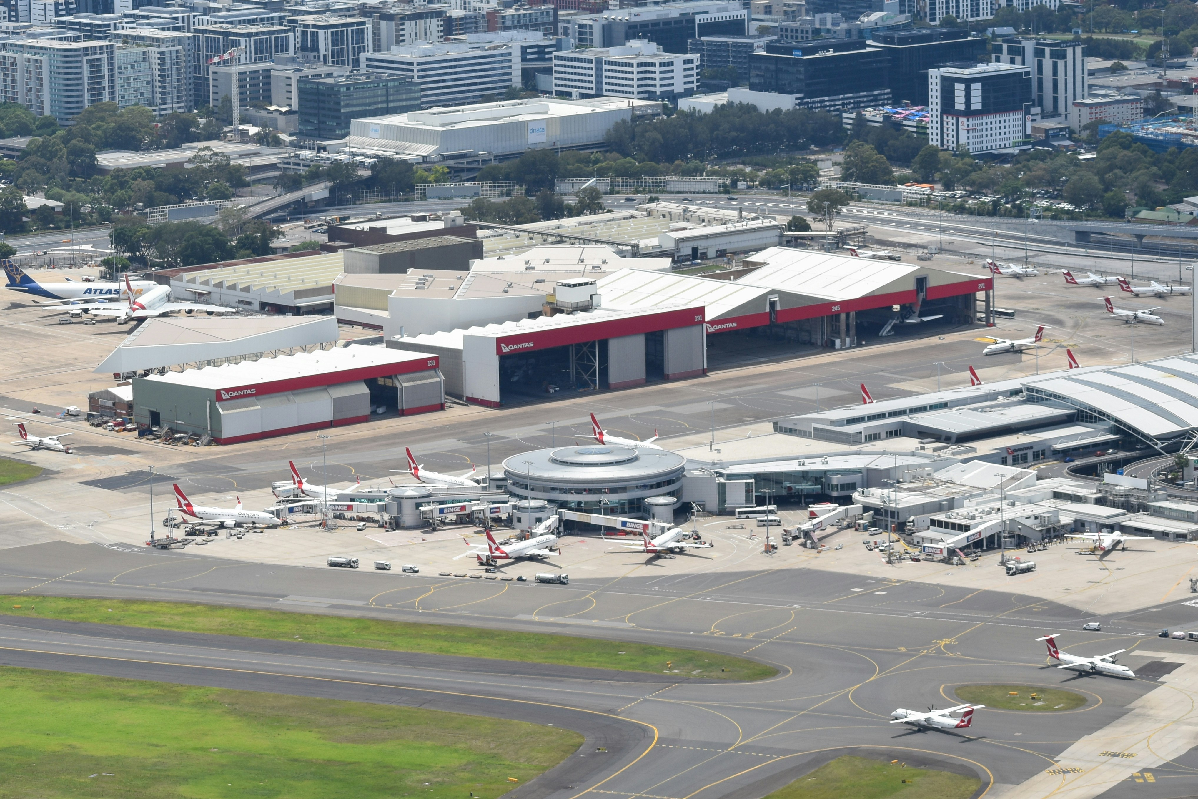 Qantas domestic terminal and hangars at Sydney Airport