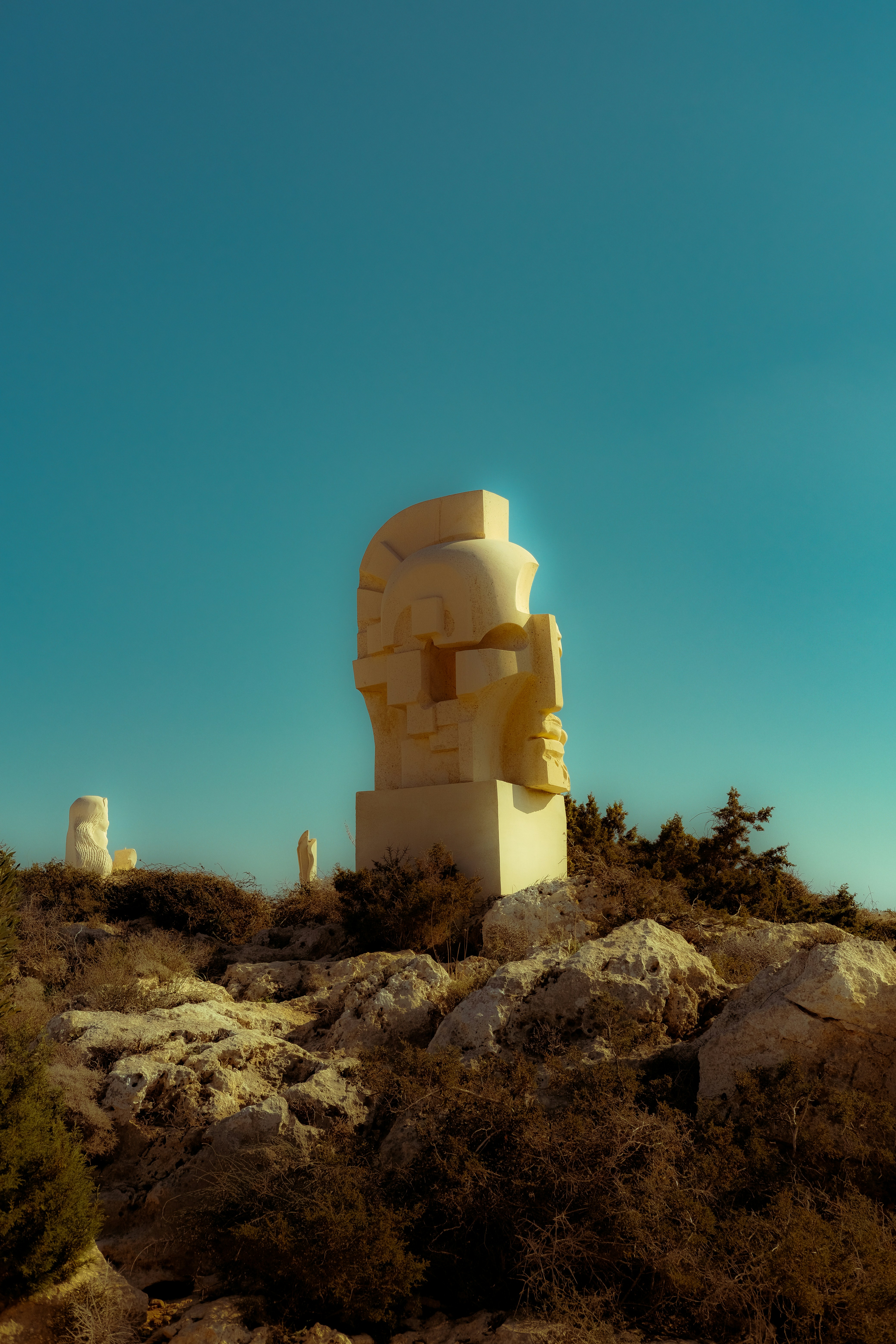 Desert Monument: The Stone Face Emerges from the Scrub