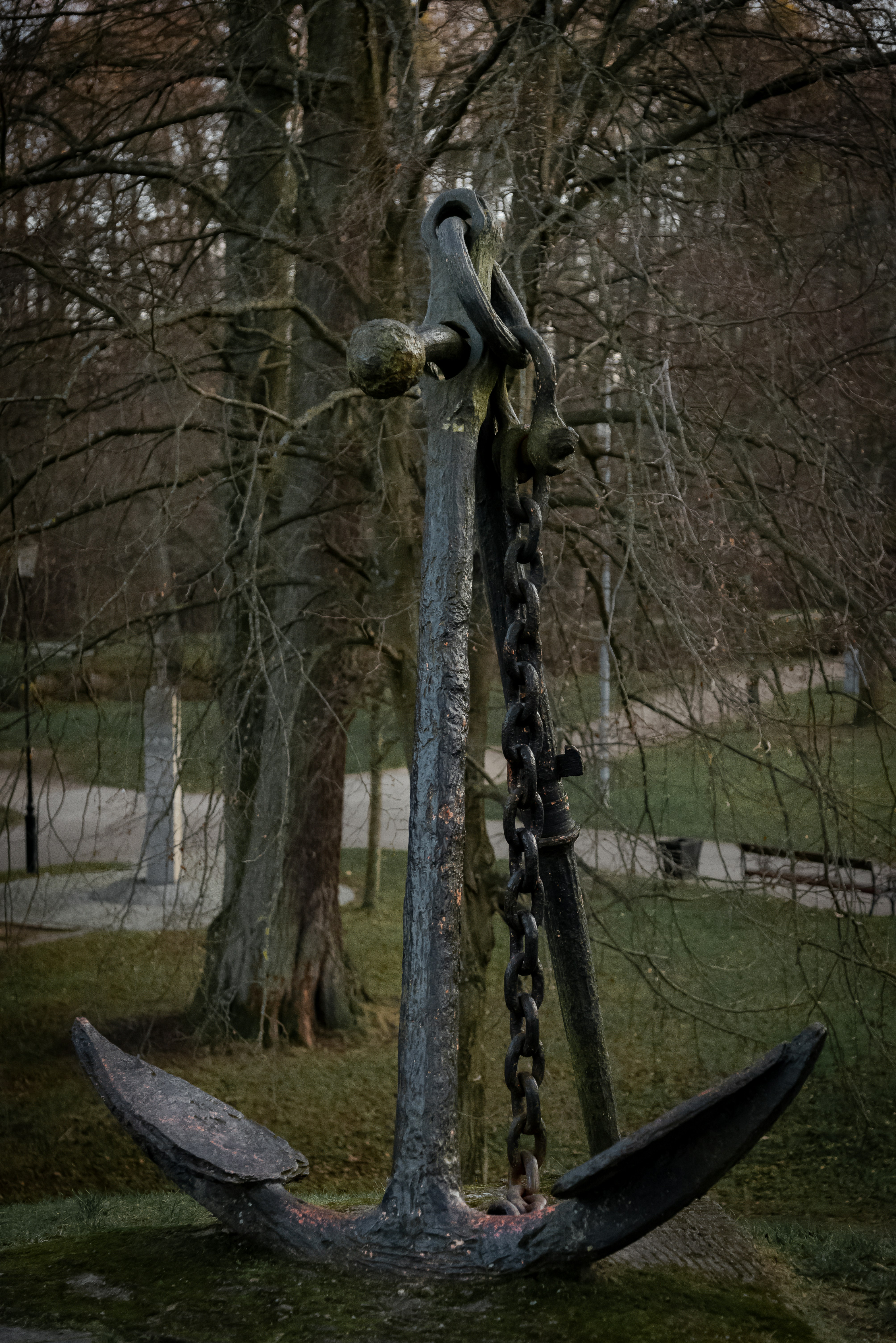Rustbound Sentinel: A Park Anchor Amid Bare Trees
