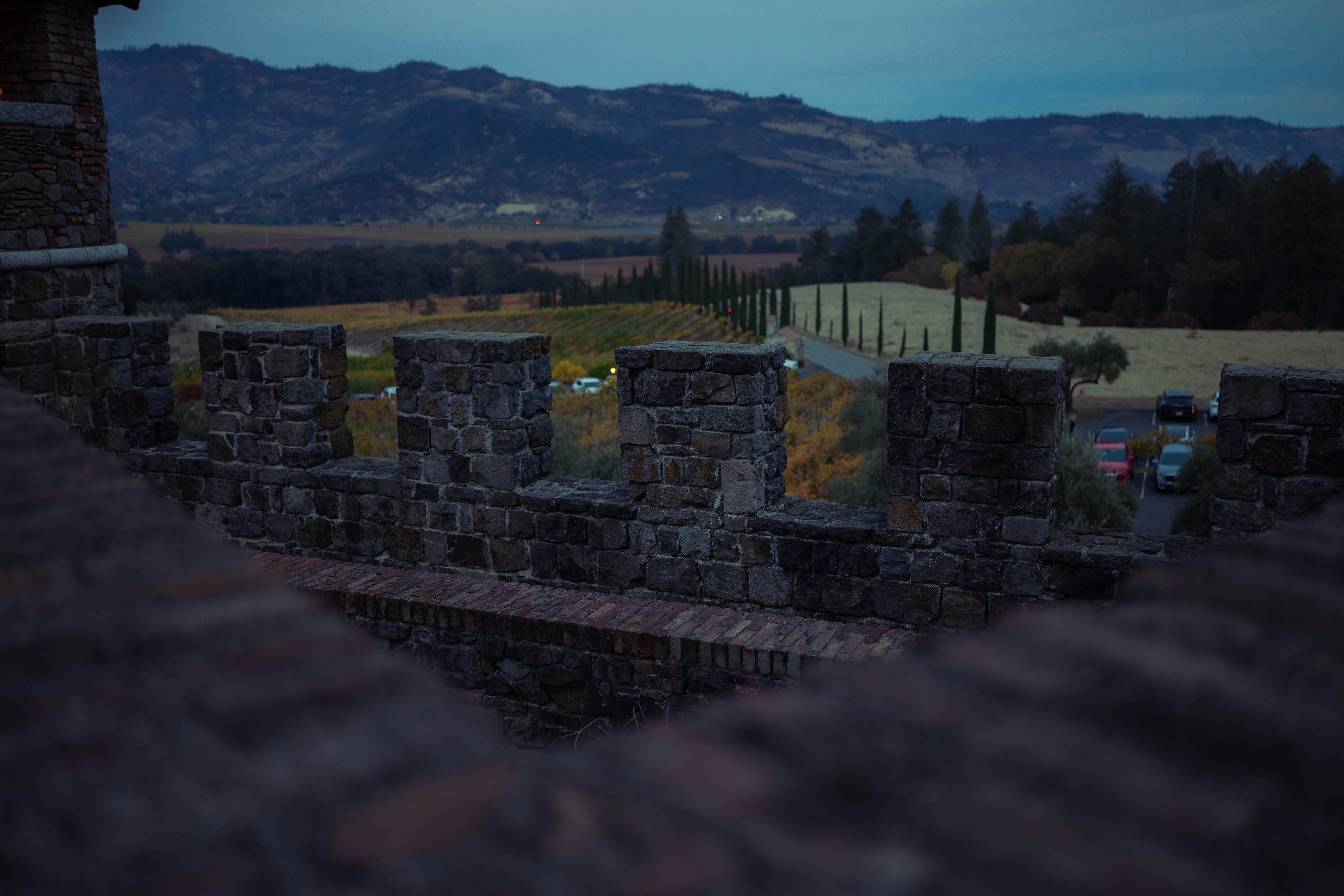 Twilit Battlements Over a Quiet Valley and Distant Ridge