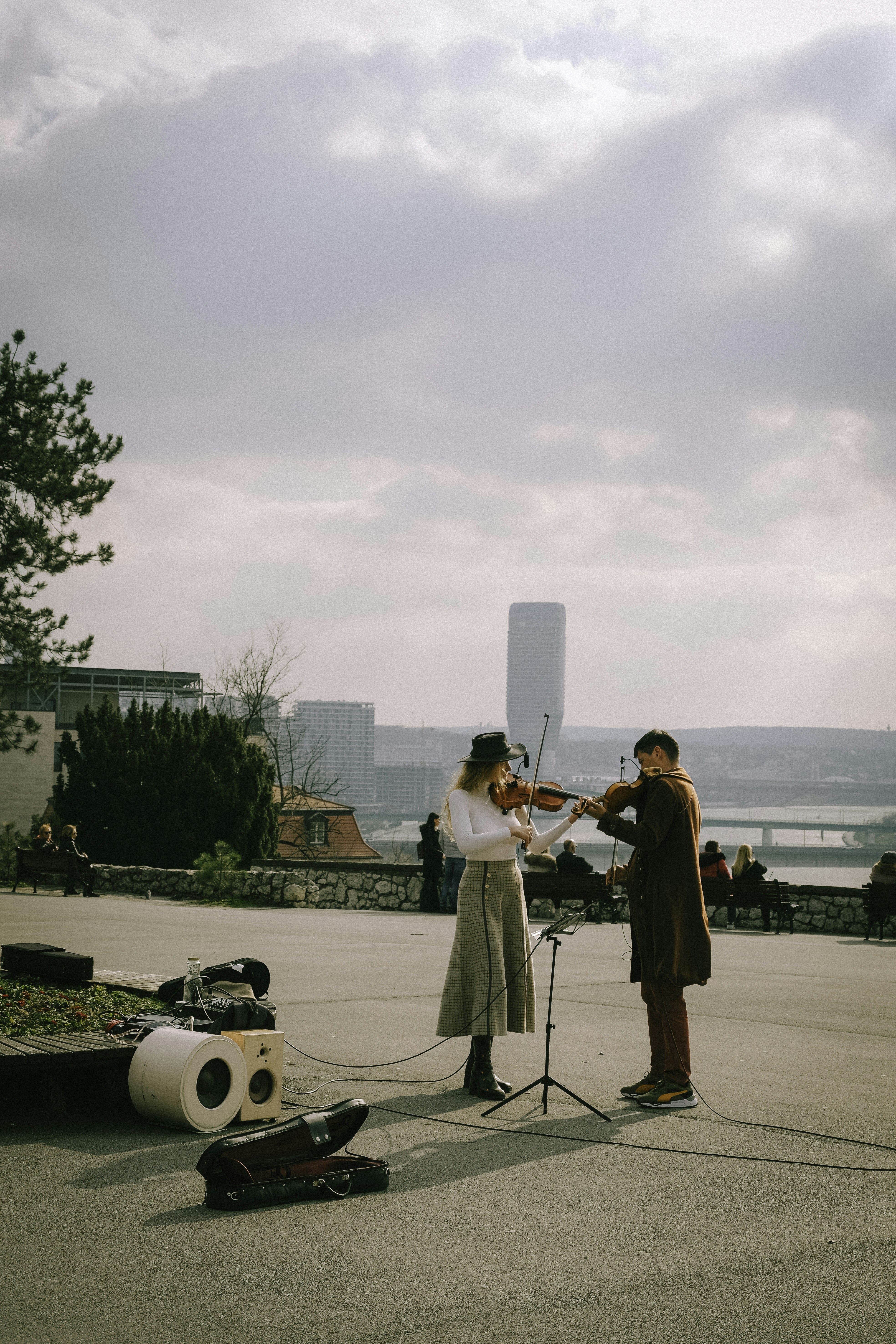 Violin Duo by the Waterfront