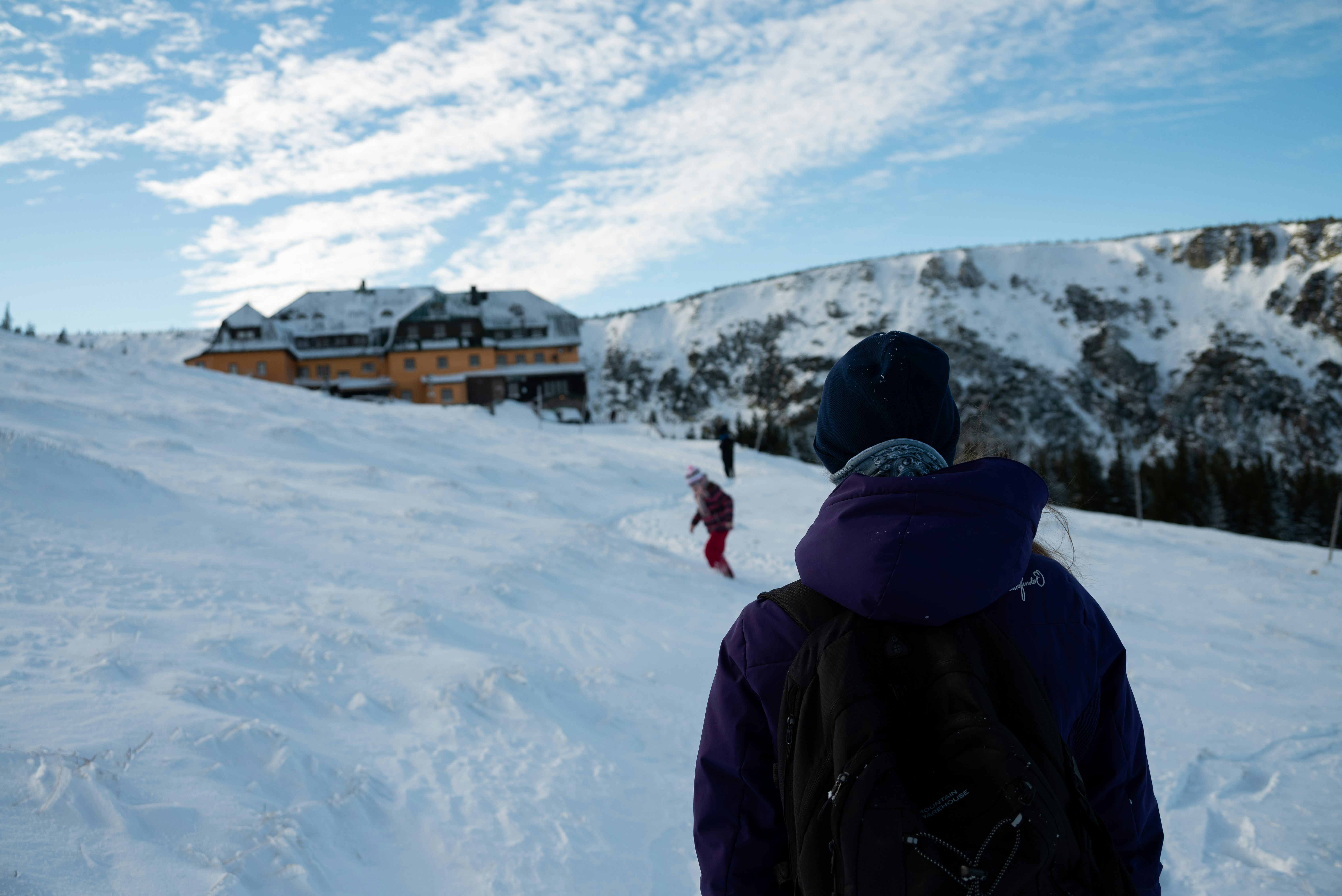 Snowbound Trail: A Hiker in Purple Illuminates the Slopes