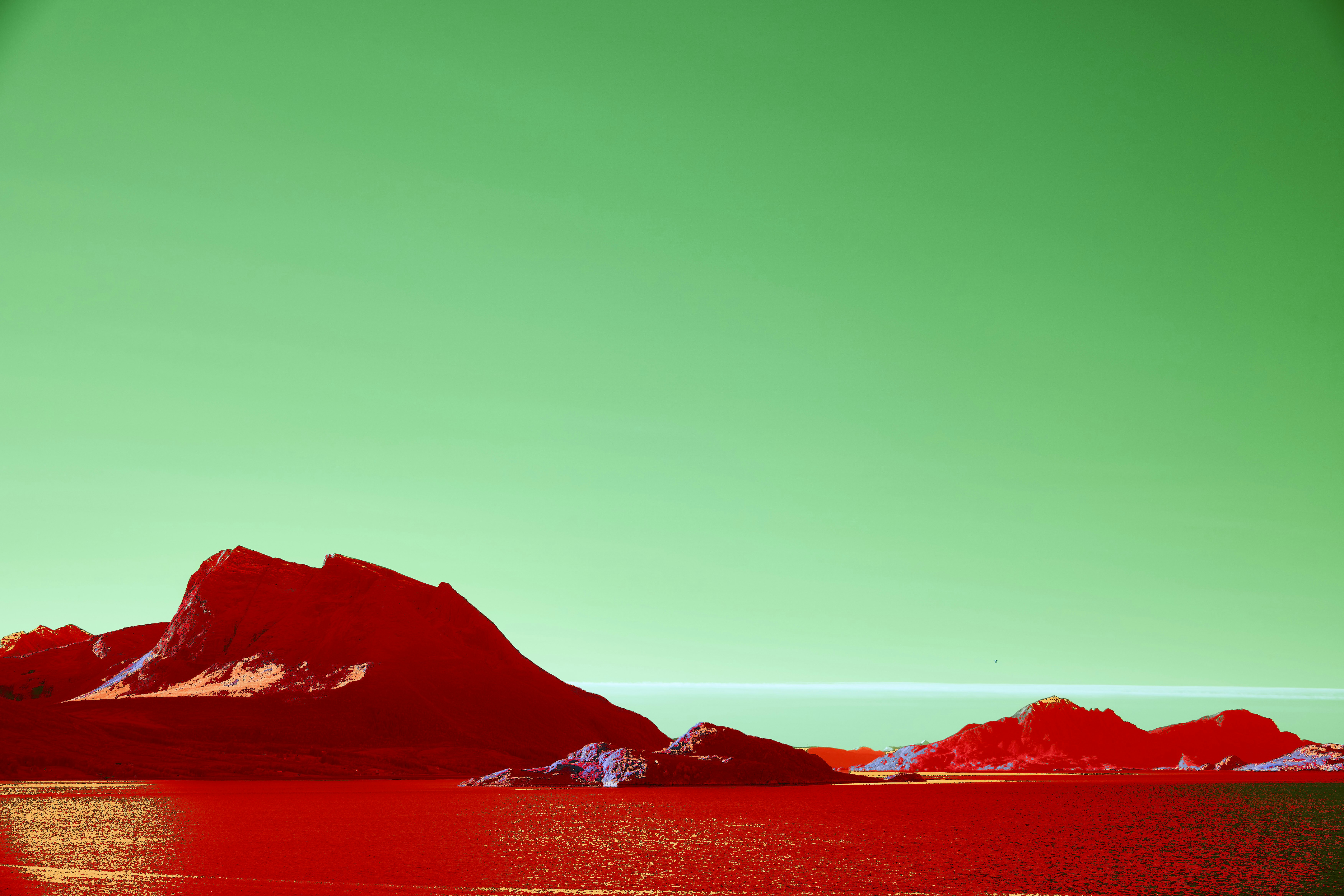 A red and green photo of a mountain range photo – Free Nature Image on ...