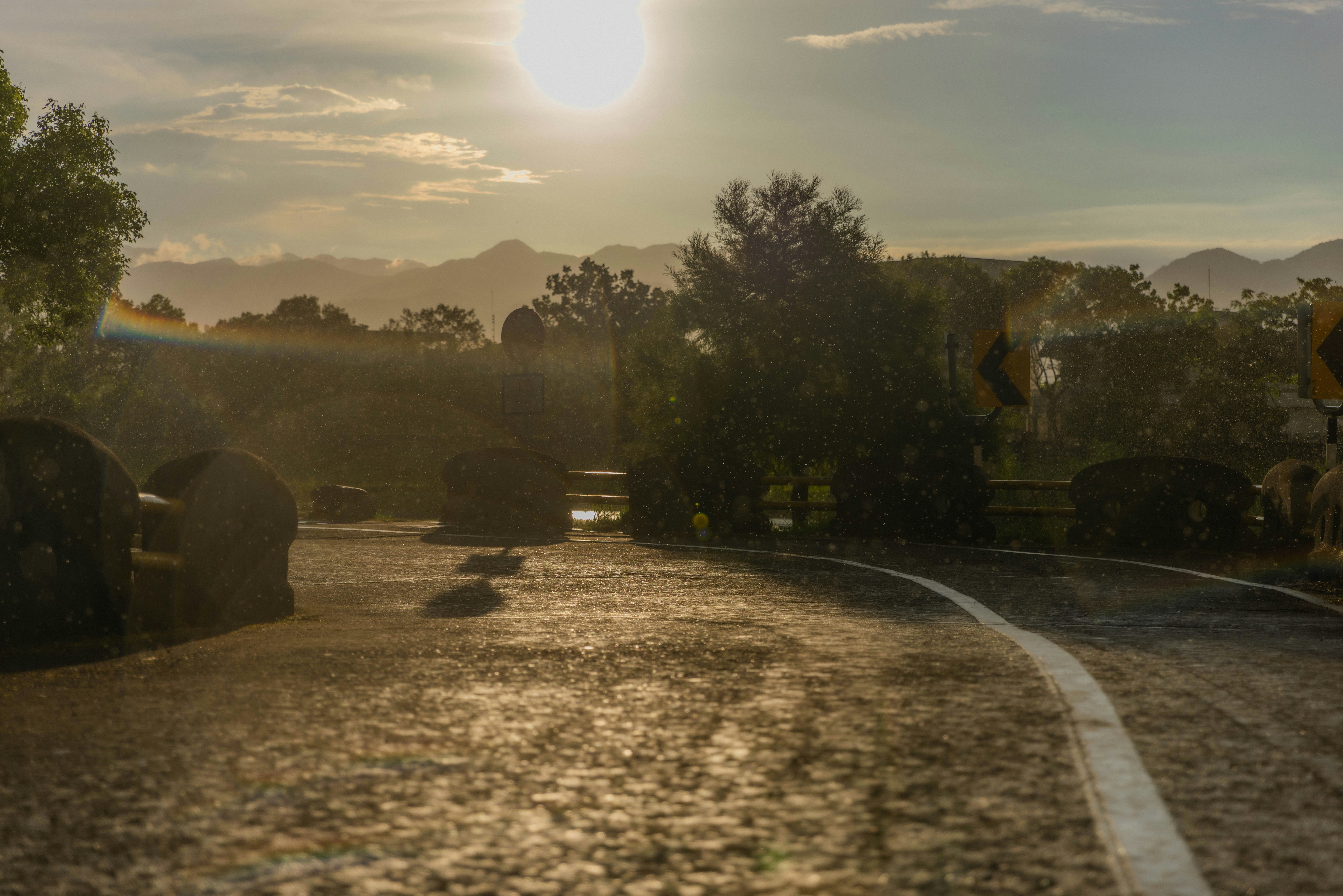 Low Sun Over a Rain-Washed Curve: A Quiet Roadscape