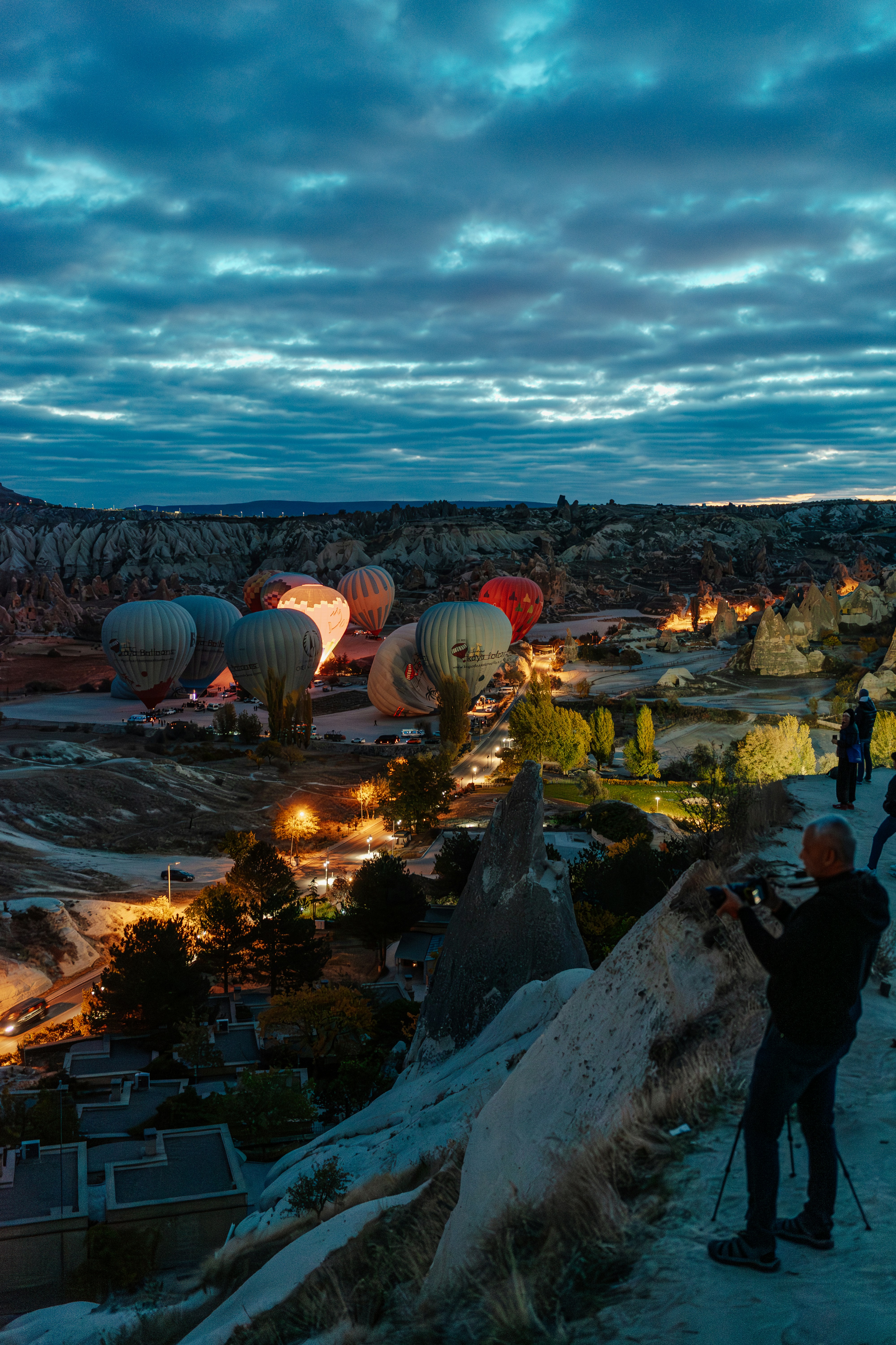 Hot Air Balloons Over Cappadocia at Blue Hour
