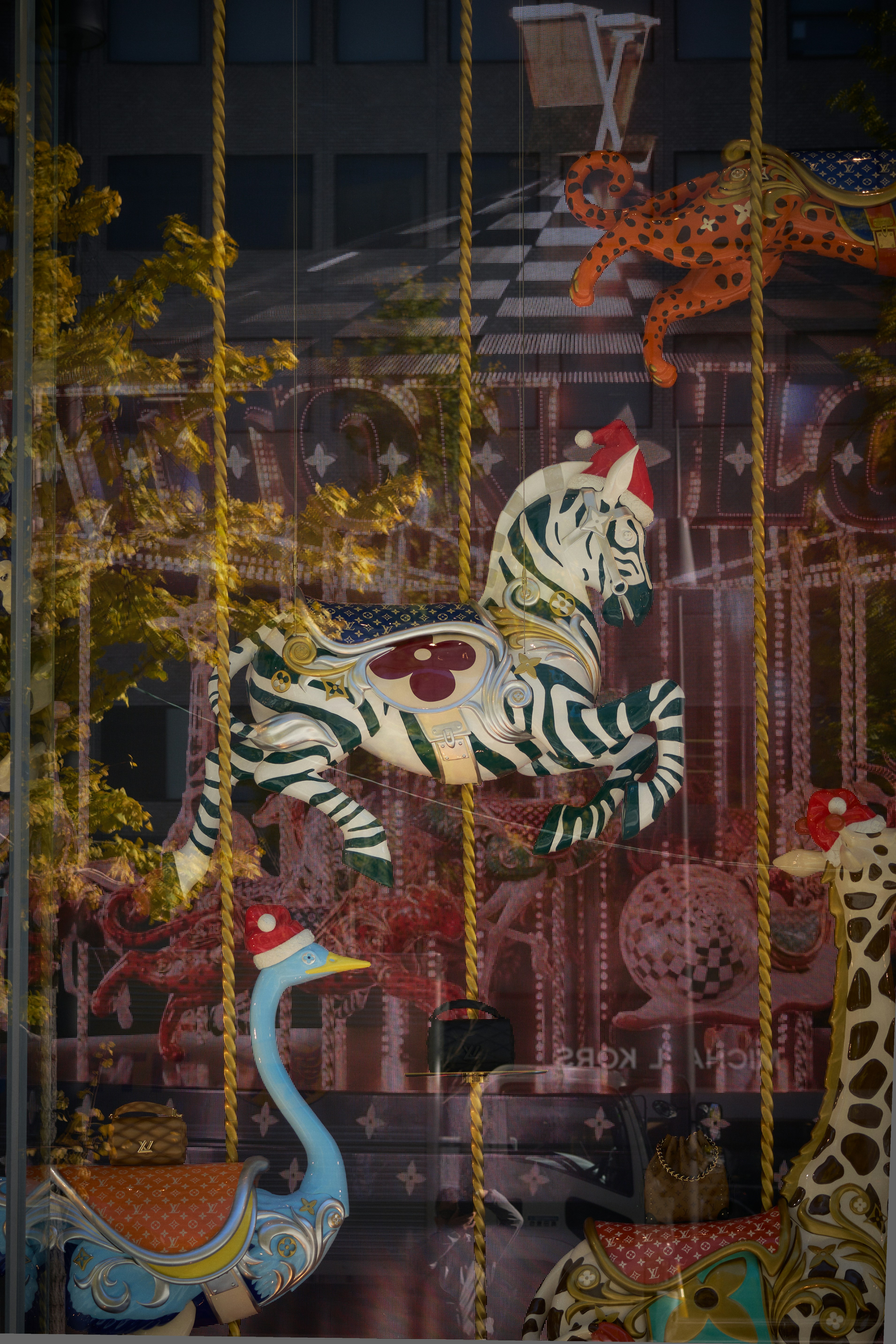 Neon Carousel Zebra: A Striped Moment in a Carnival Backdrop