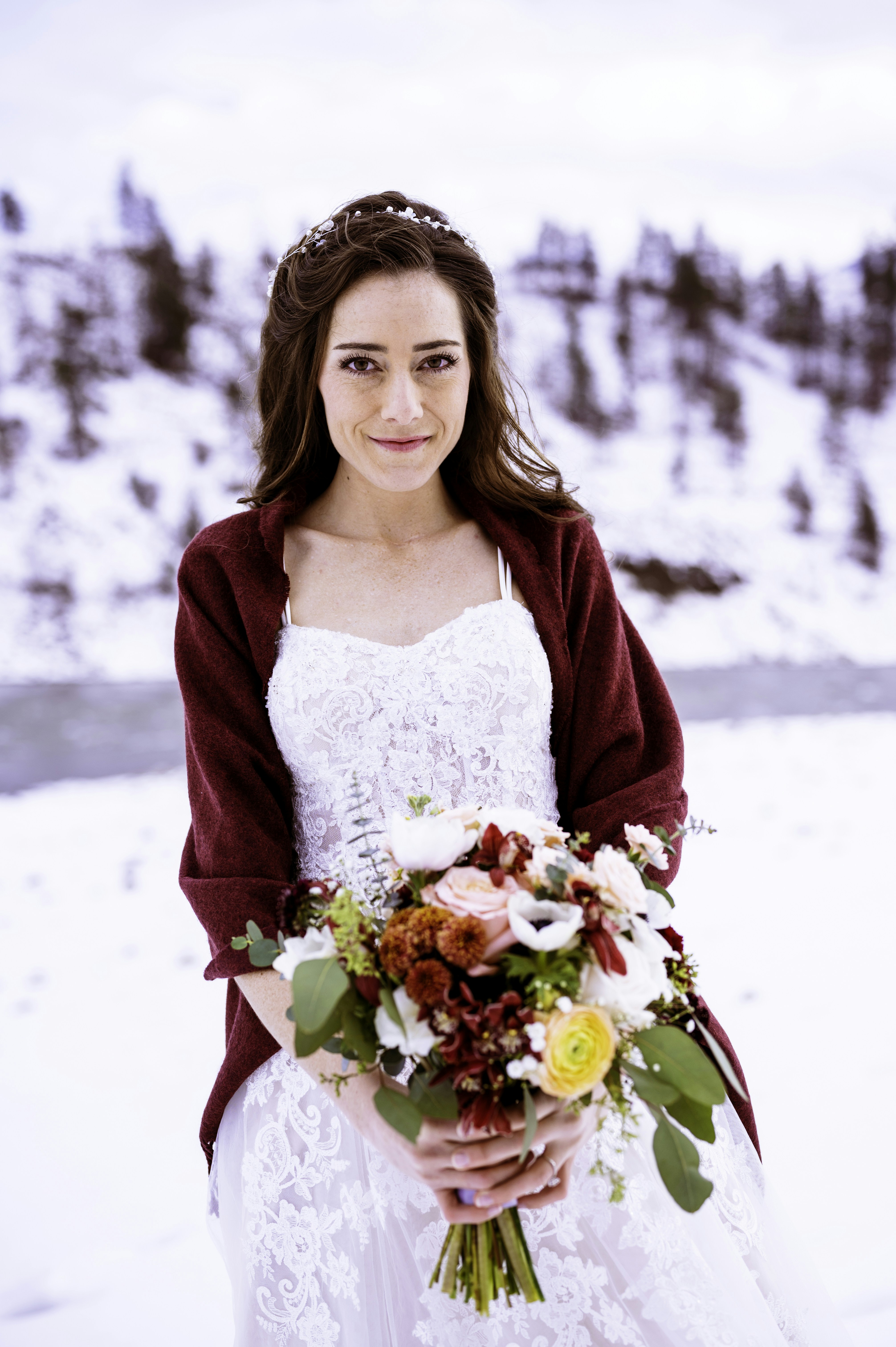Winter Bride in a Crimson Shawl