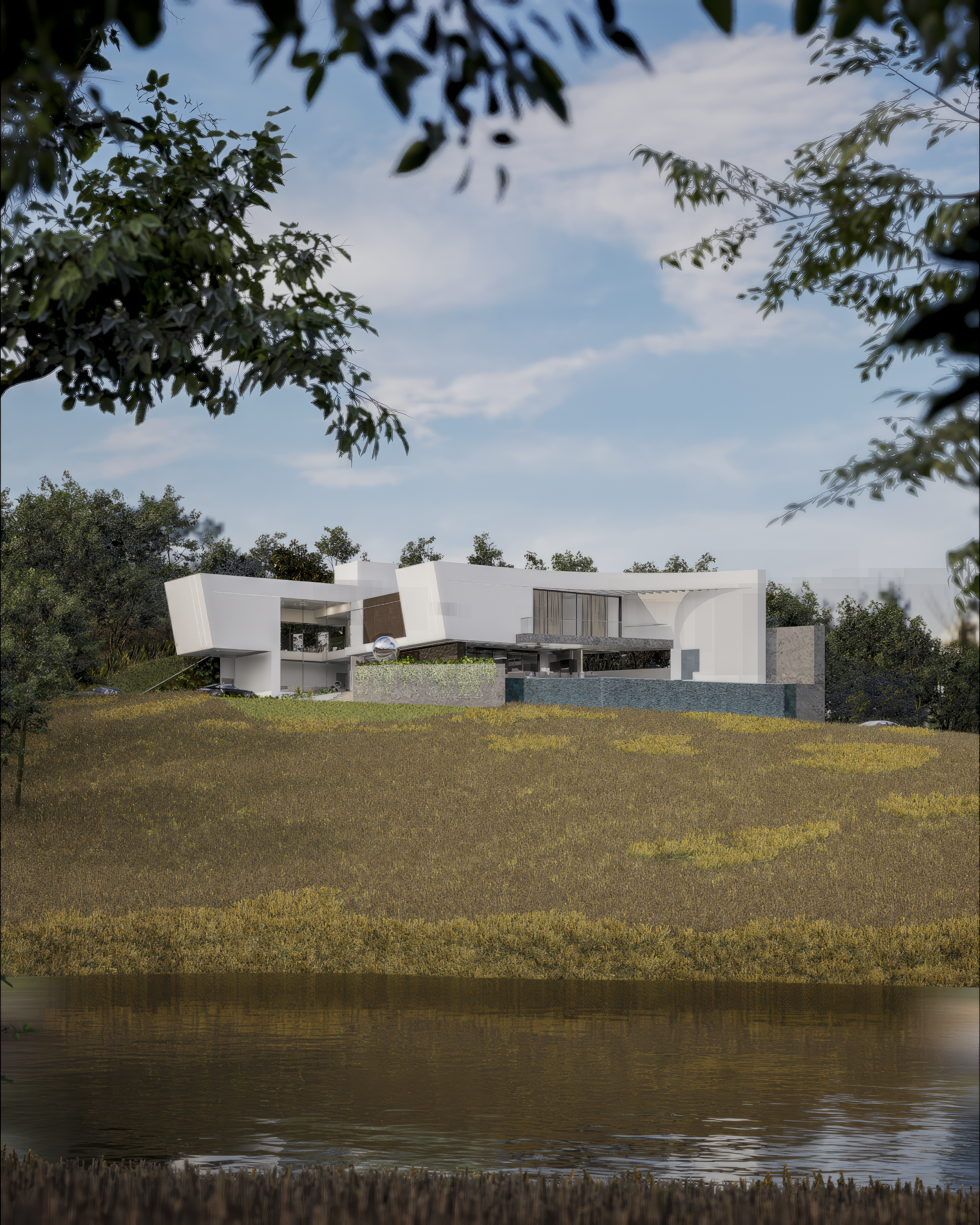 A house sitting on top of a hill next to a lake photo – Free Land Image ...