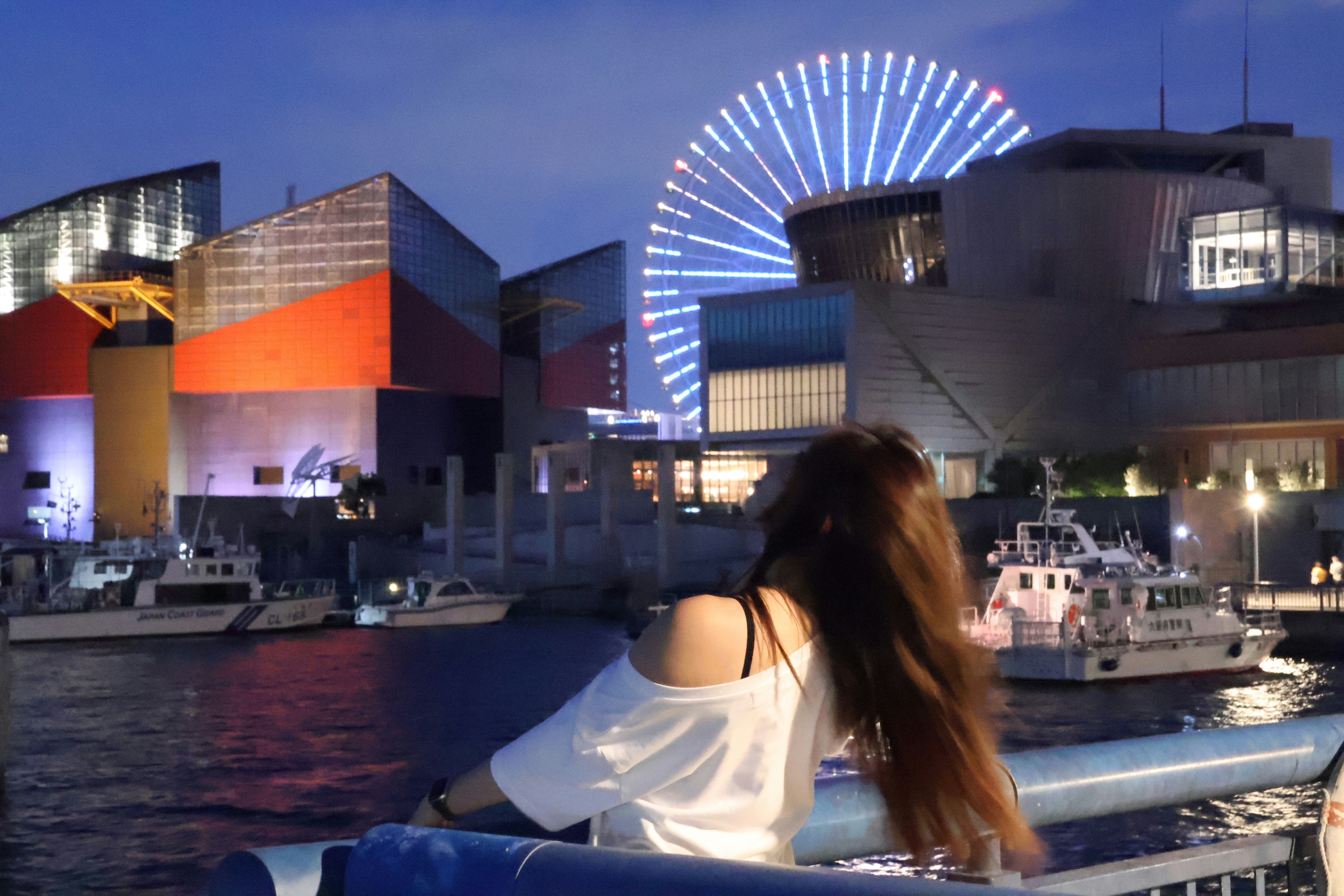 Neon Harbor Moment: A Quiet Portrait by Pier Lights and the Ferris Wheel