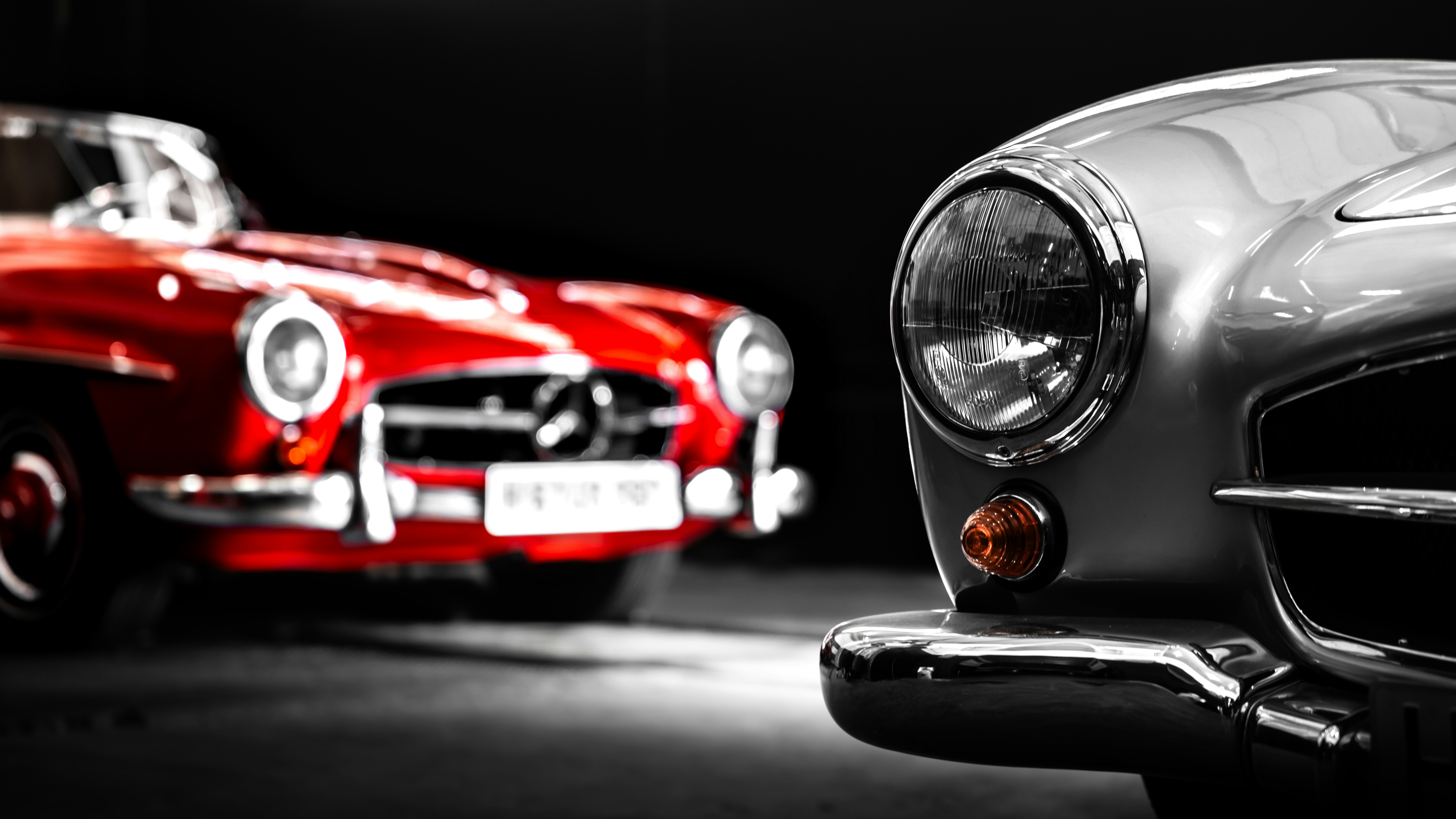Two classic cars parked side by side in a garage photo – Free Vintage ...