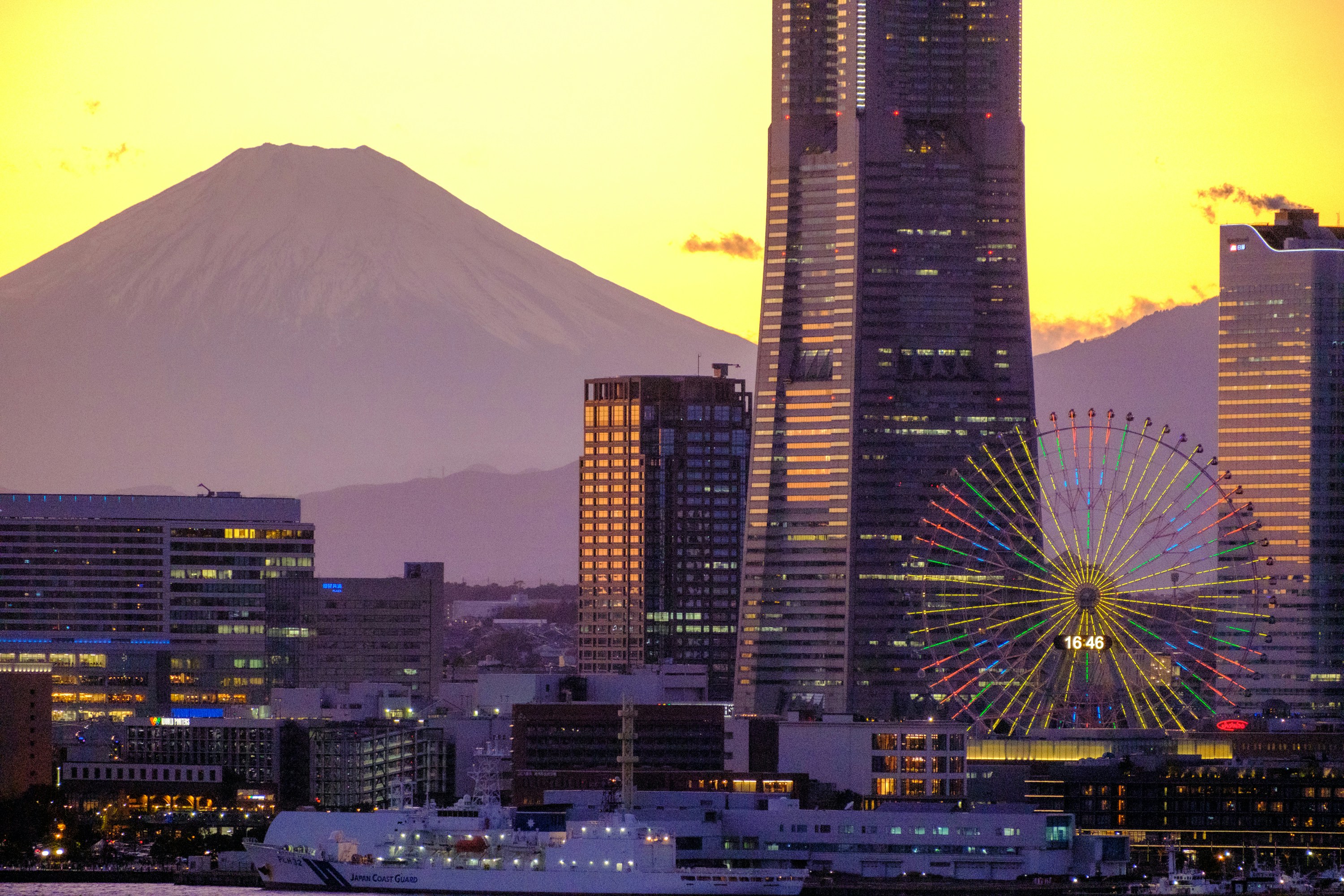 Ferris Wheel at Sundown Over Fuji Skyline