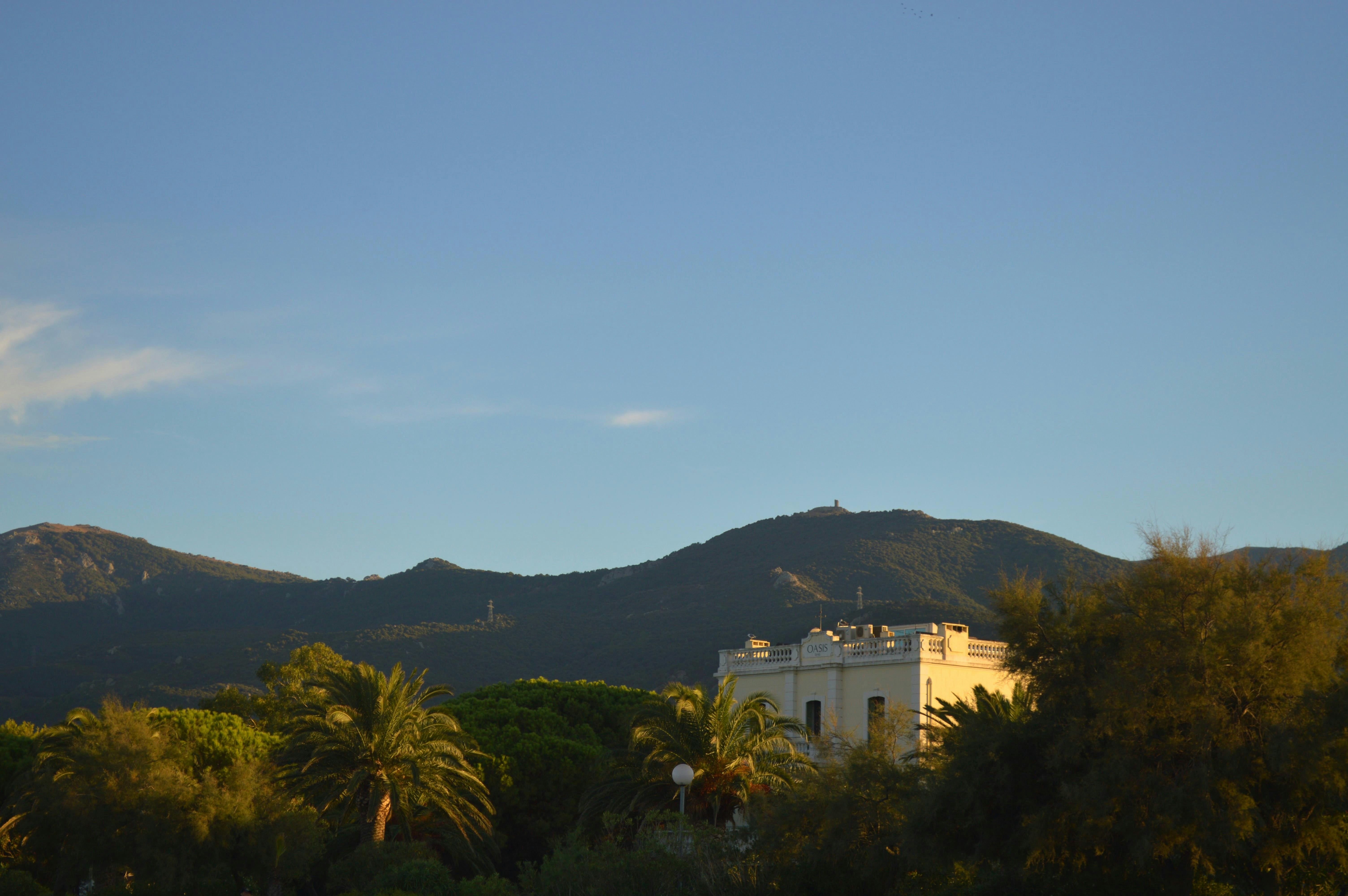 Sunlit Chateau Against Verdant Peaks