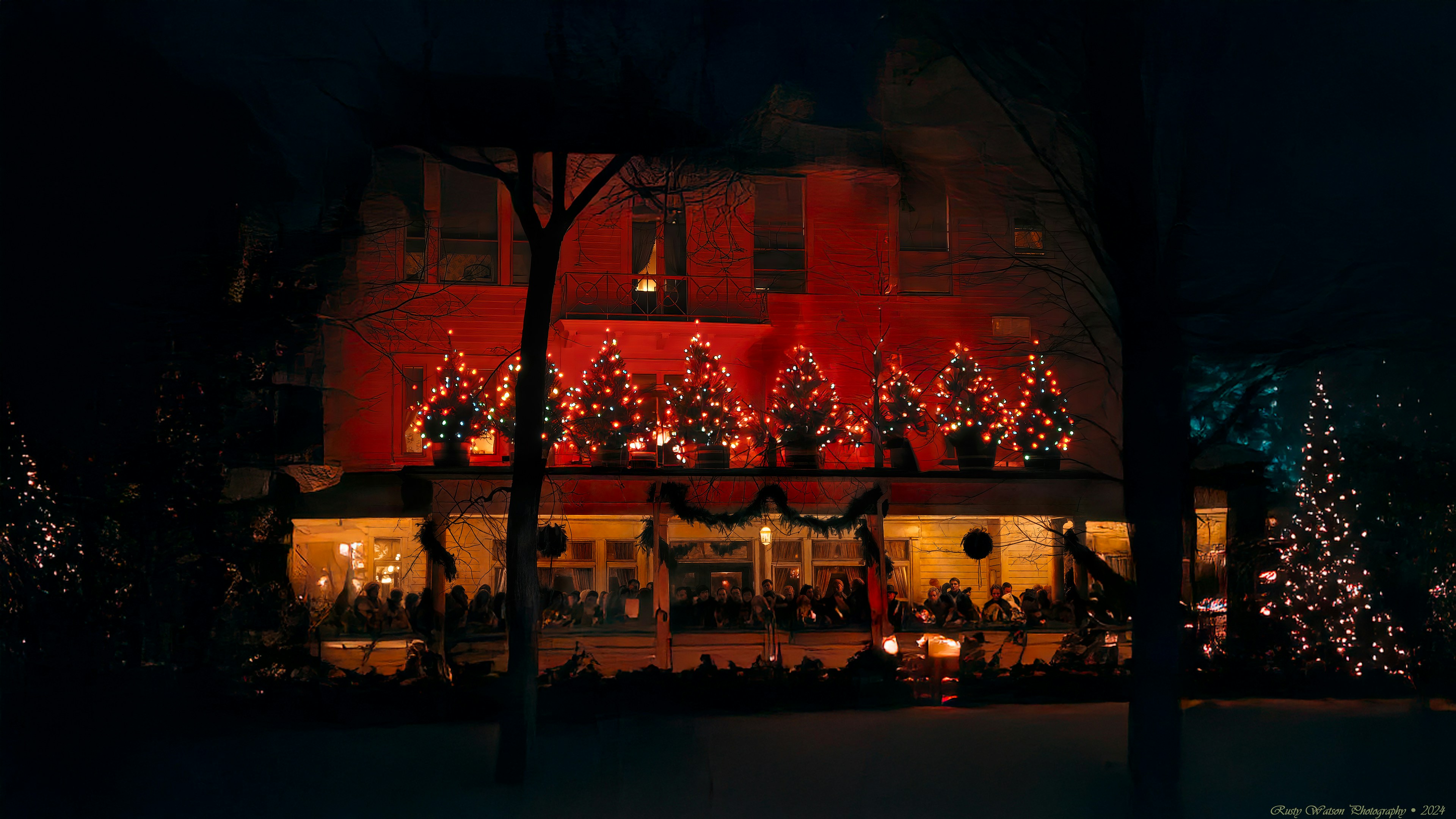 A large red building with christmas lights on it photo – Free Christmas ...
