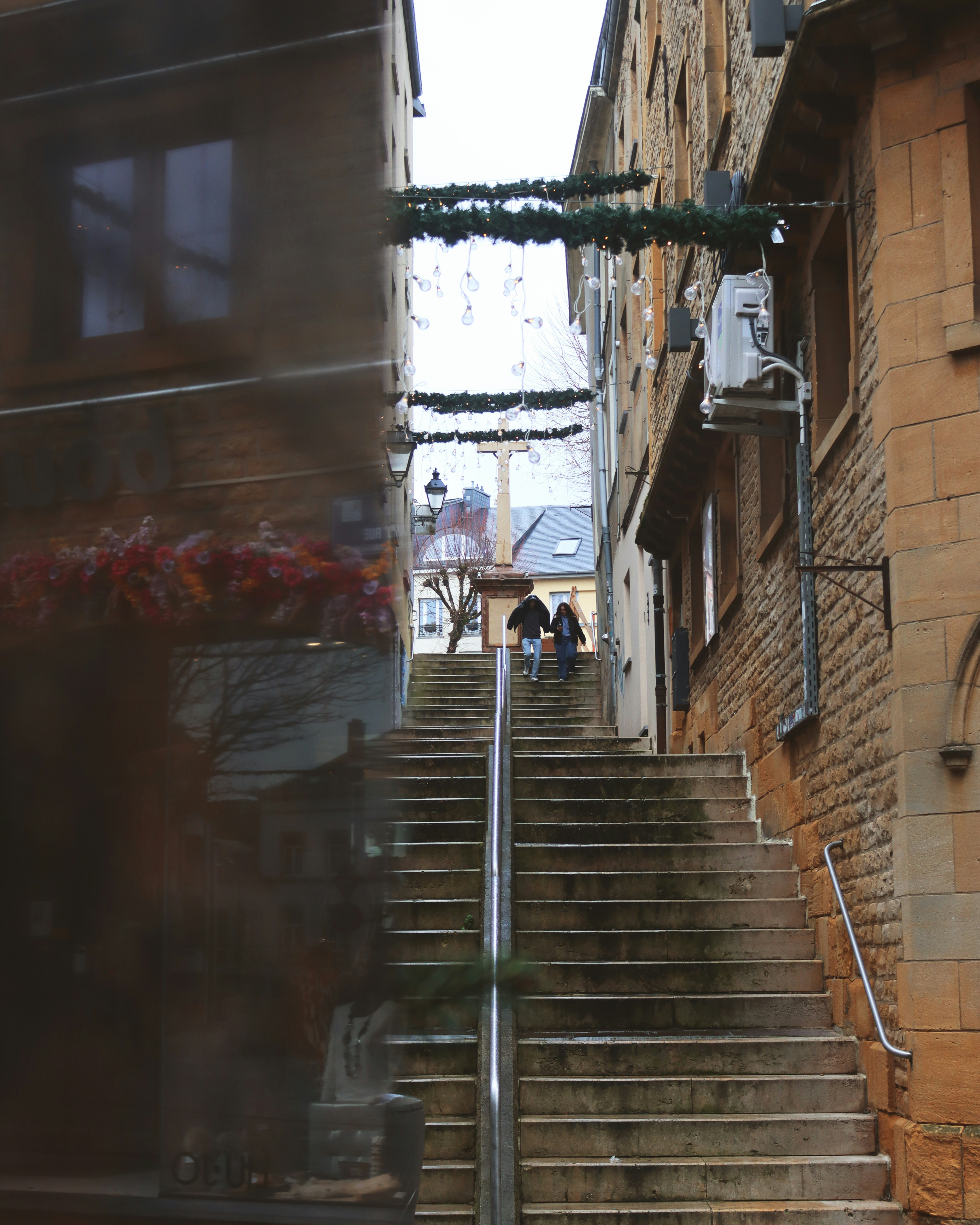 Stairway to the Arch Under Winter Lights