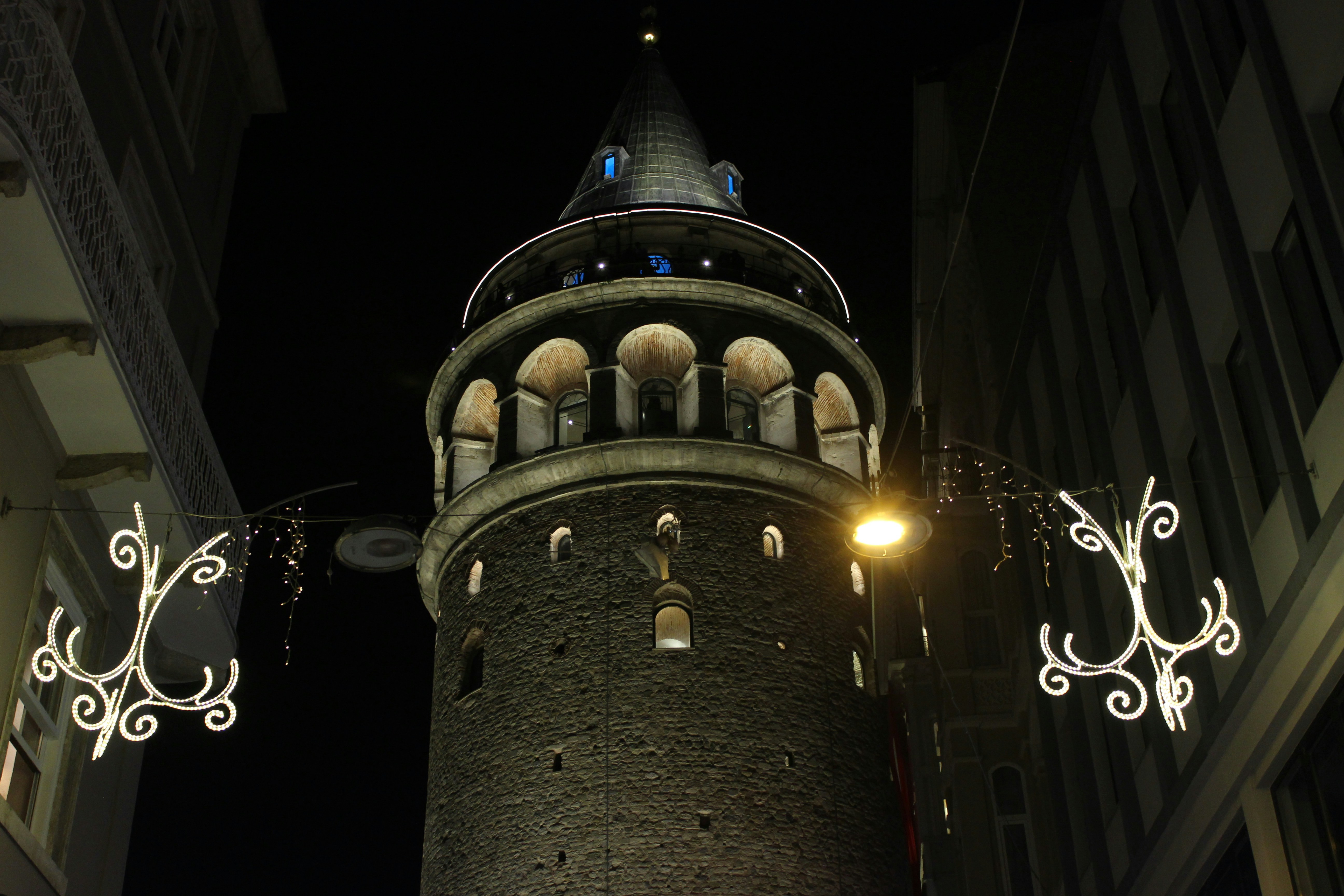 Midnight Tower with Luminous Ornaments