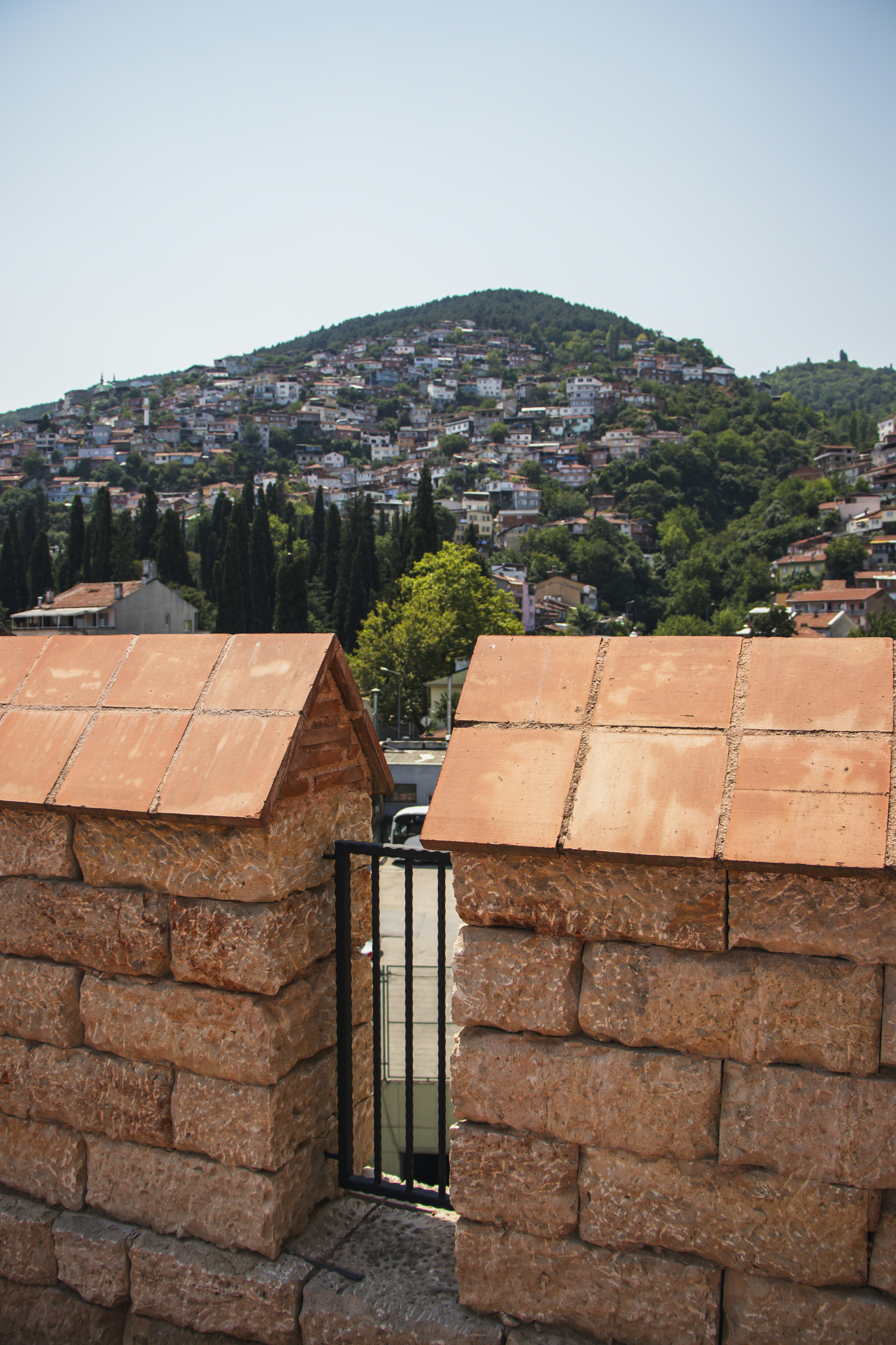 Stone Balcony Overlooking a Terraced hillside town